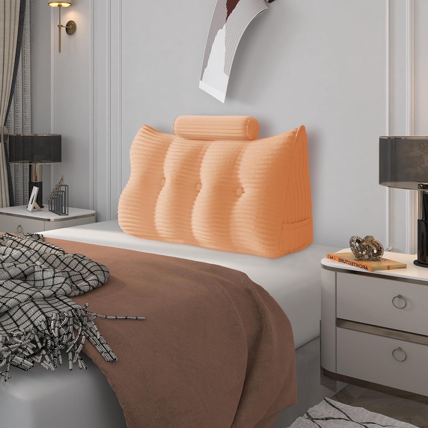Fully Stuffed Thick Headboard Pillow with Bolster, Padded Headboard ...