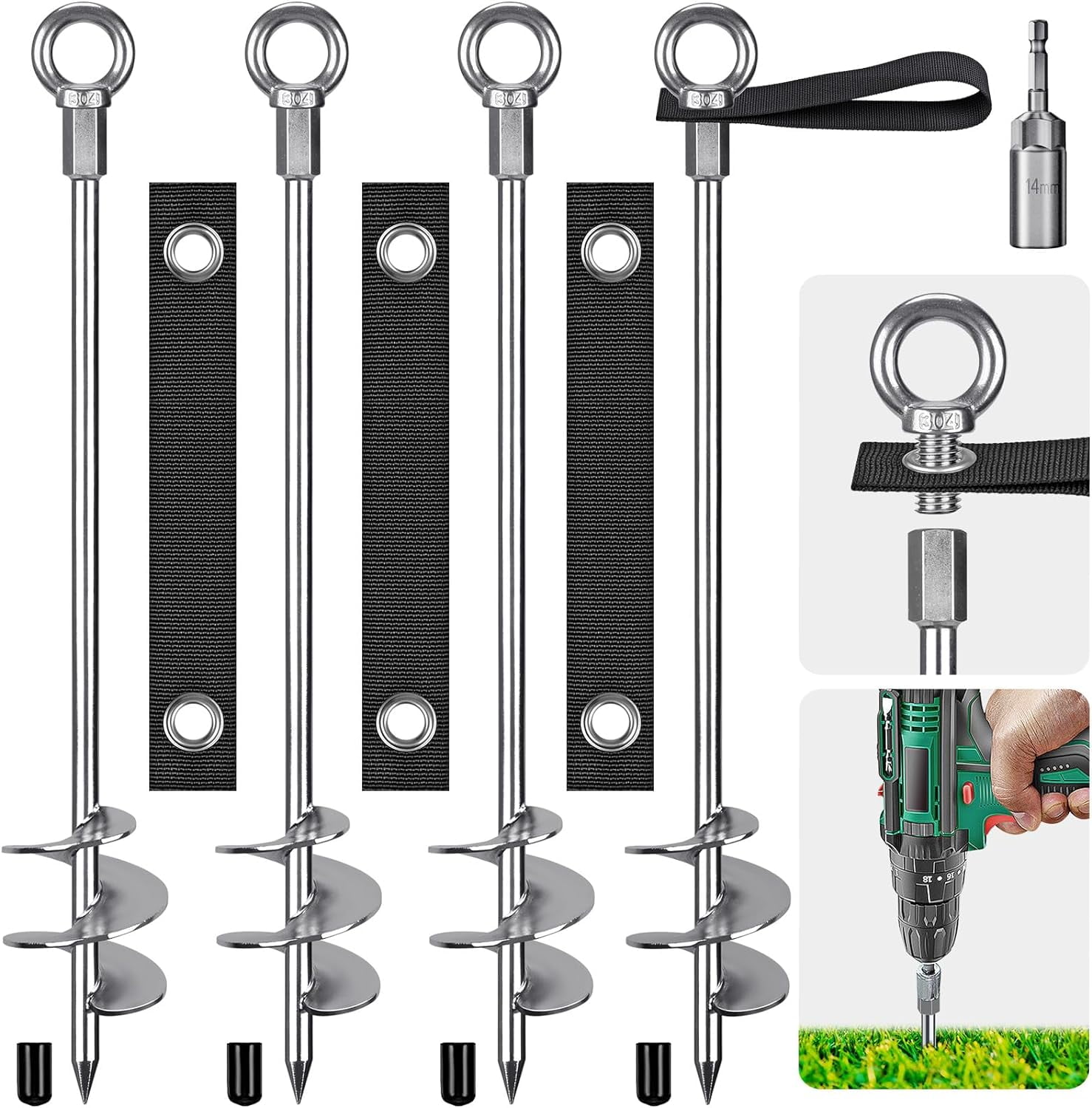 Fully Welded Ground Trampoline Anchors, 30'' Spiral Mobile Home Anchors ...