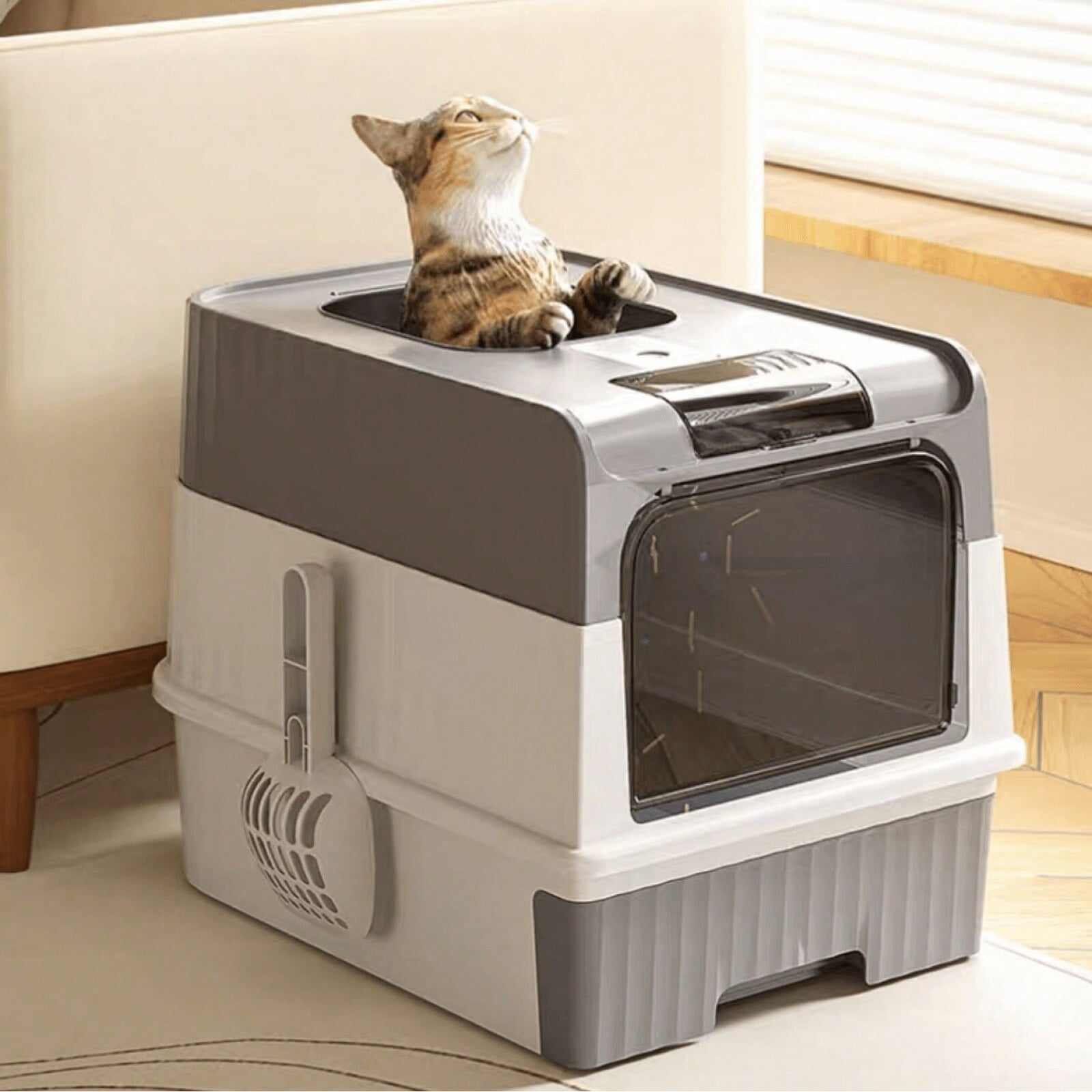 Fully enclosed cat litter box, drawer cat litter box design, reduce ...