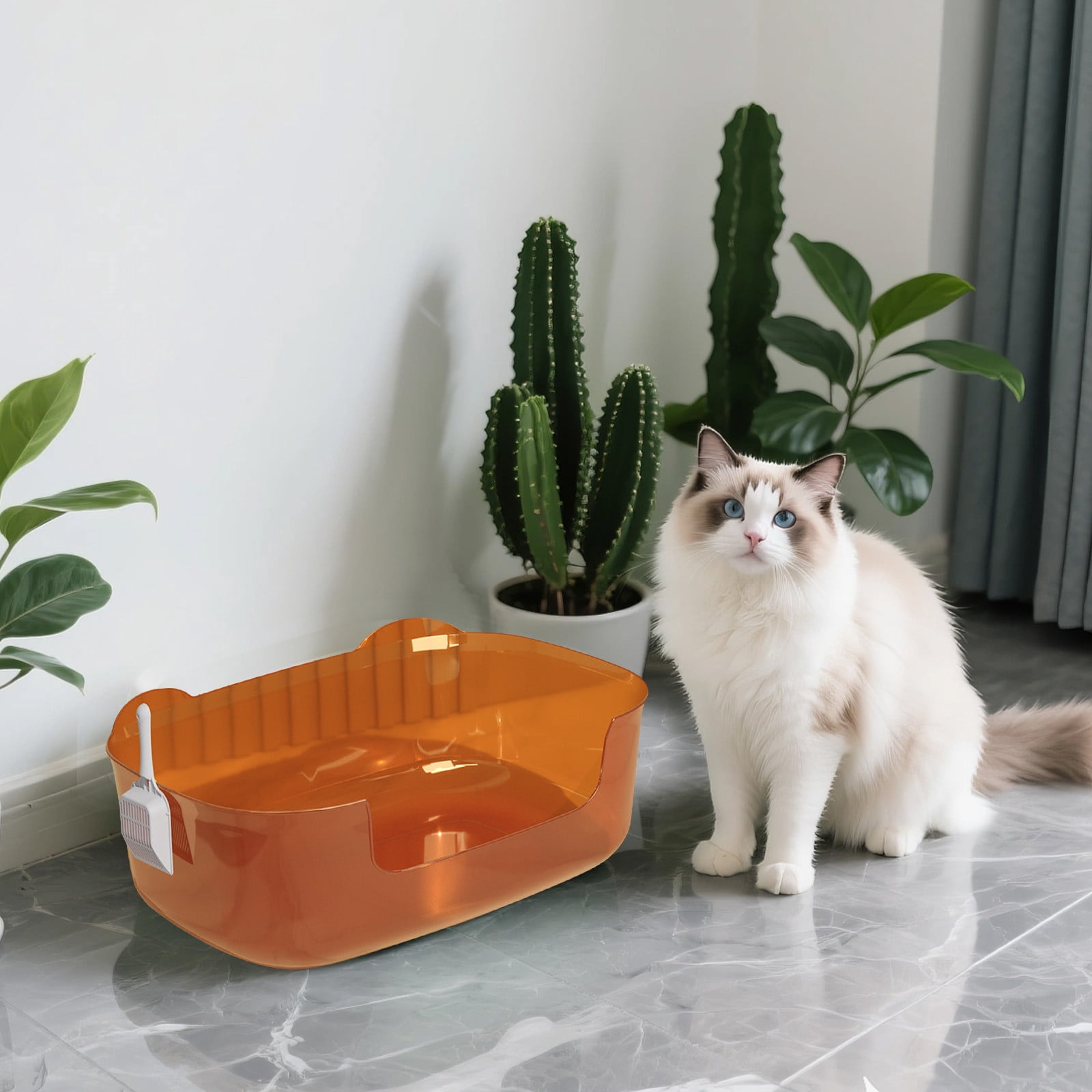 Fully open cat litter tray, one-piece large design, anti-spillage pet ...