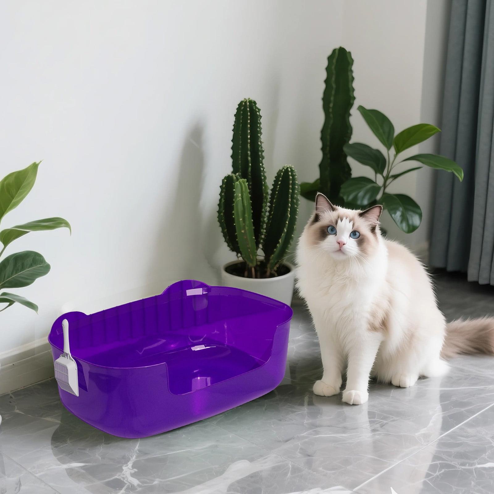 Fully open cat litter tray, one-piece large design, anti-spillage pet ...