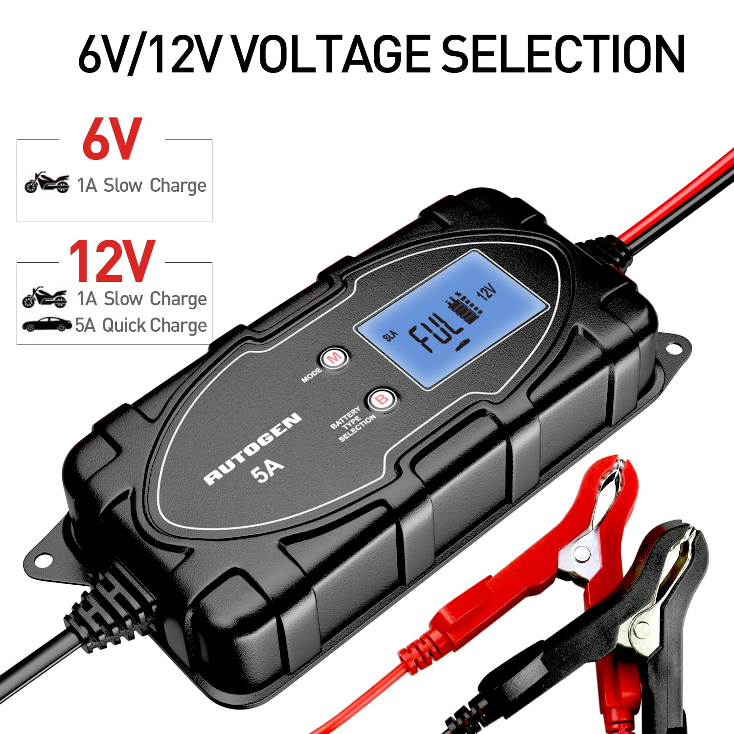 FullyAutomatic Smart Chargerwith LCD Display 5A 6V/12V Trickle Battery ...