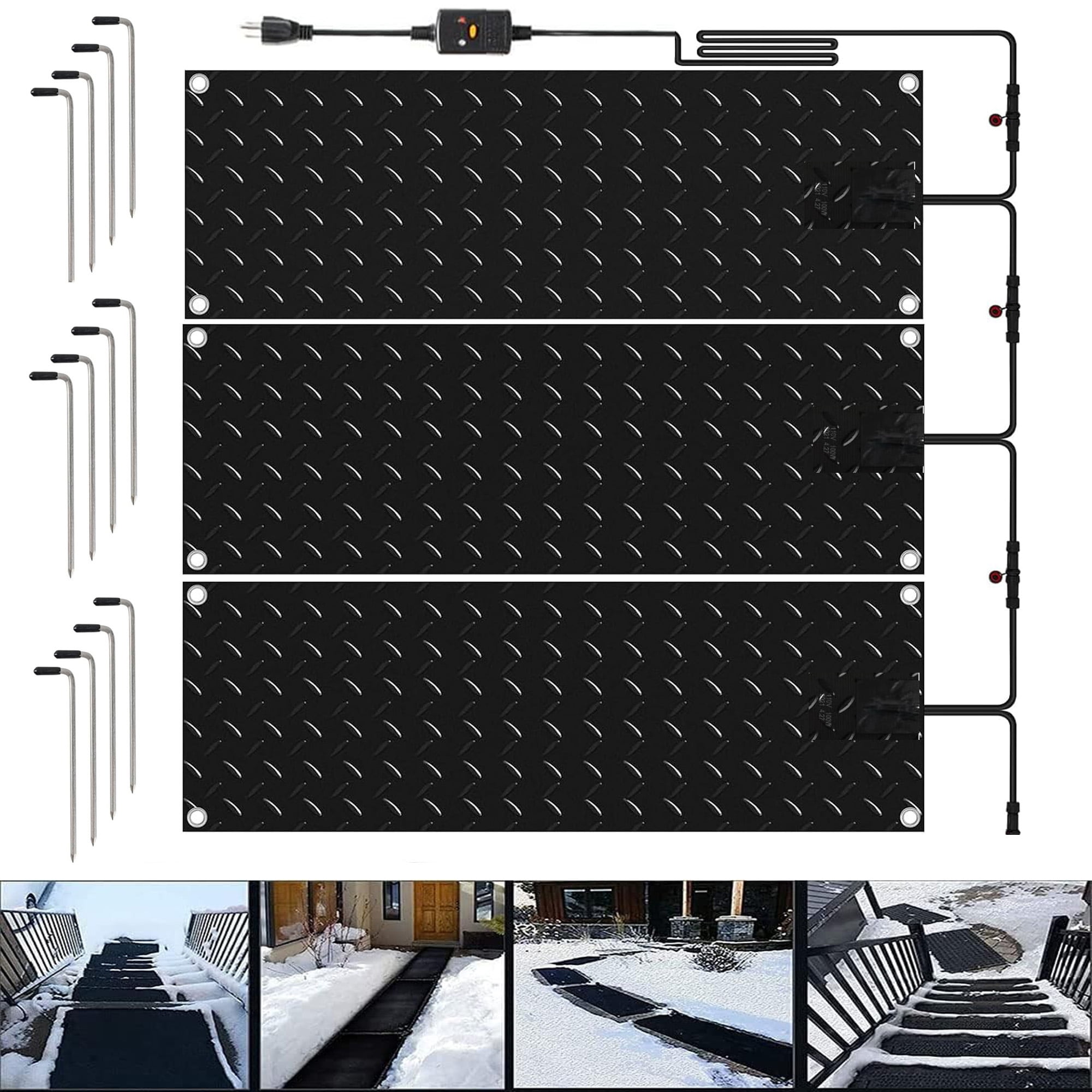 FullyWarms 3 Pcs Heated Snow Melting Mat,10x30'' Non-Slip Electric ...