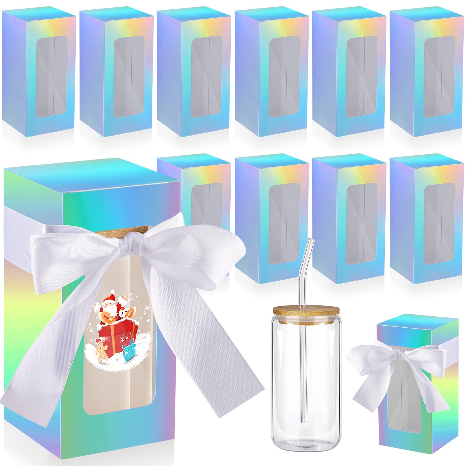 Fulmoon 12 Sets Sublimation Glass Gift Boxes Christmas Thank You Glass ...