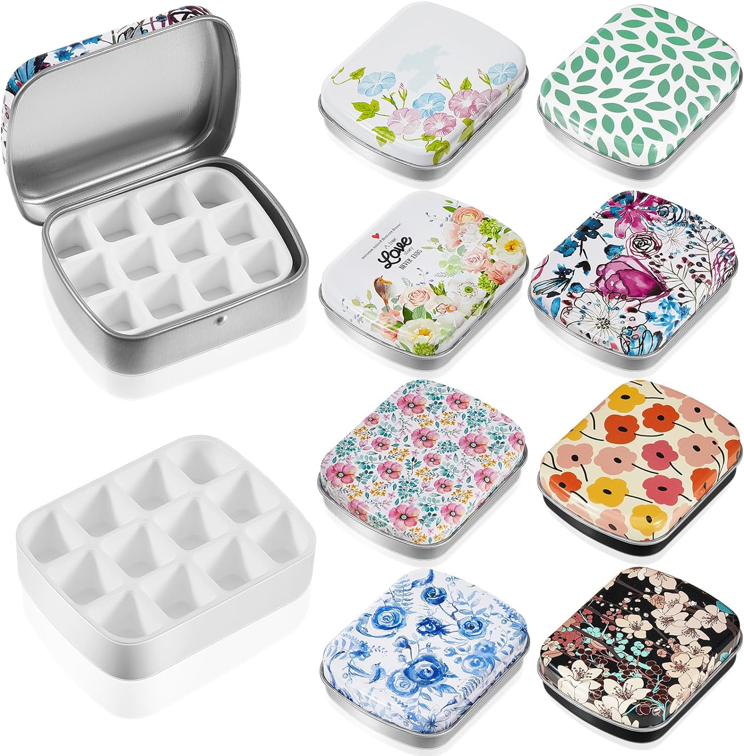 Fulmoon 16 Pcs Mini Empty Watercolor Tin Palette 12 Wells Portable ...