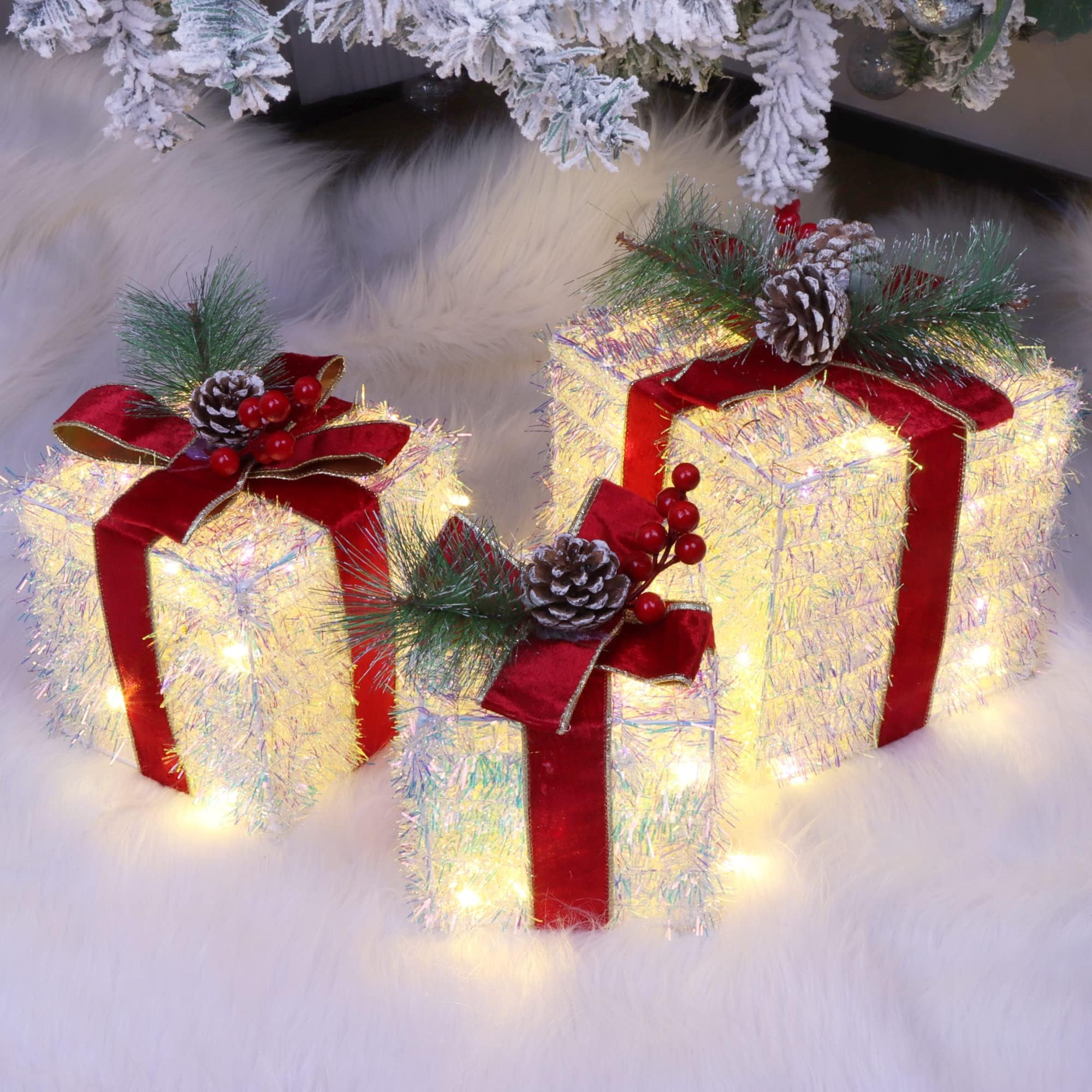 Fulong's Opulent Christmas Lighted Gift Boxes Decor Set of Three Pre ...