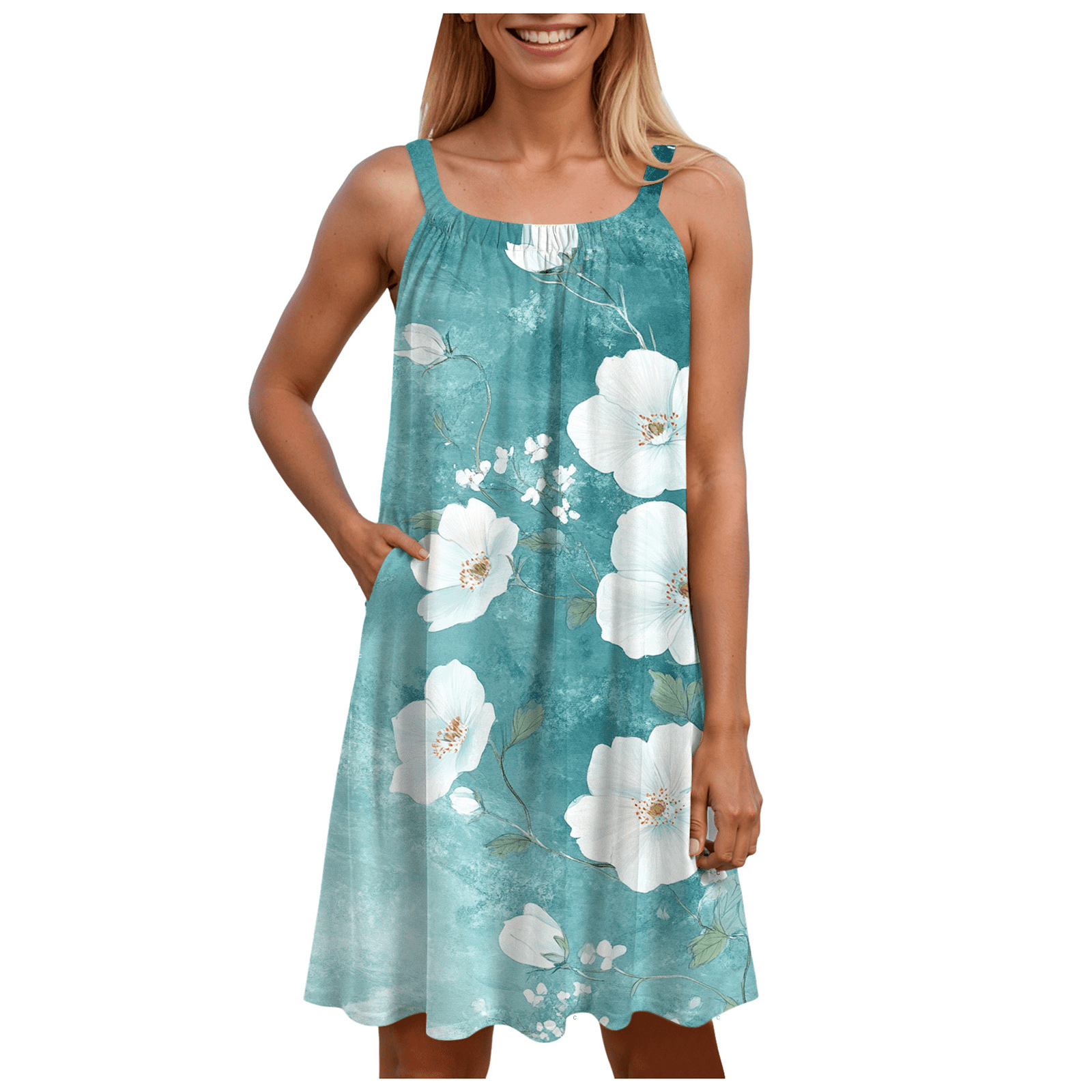 Fulorrnie Dresses for Women Mid Length Halter Sleeveless Summer Shift ...