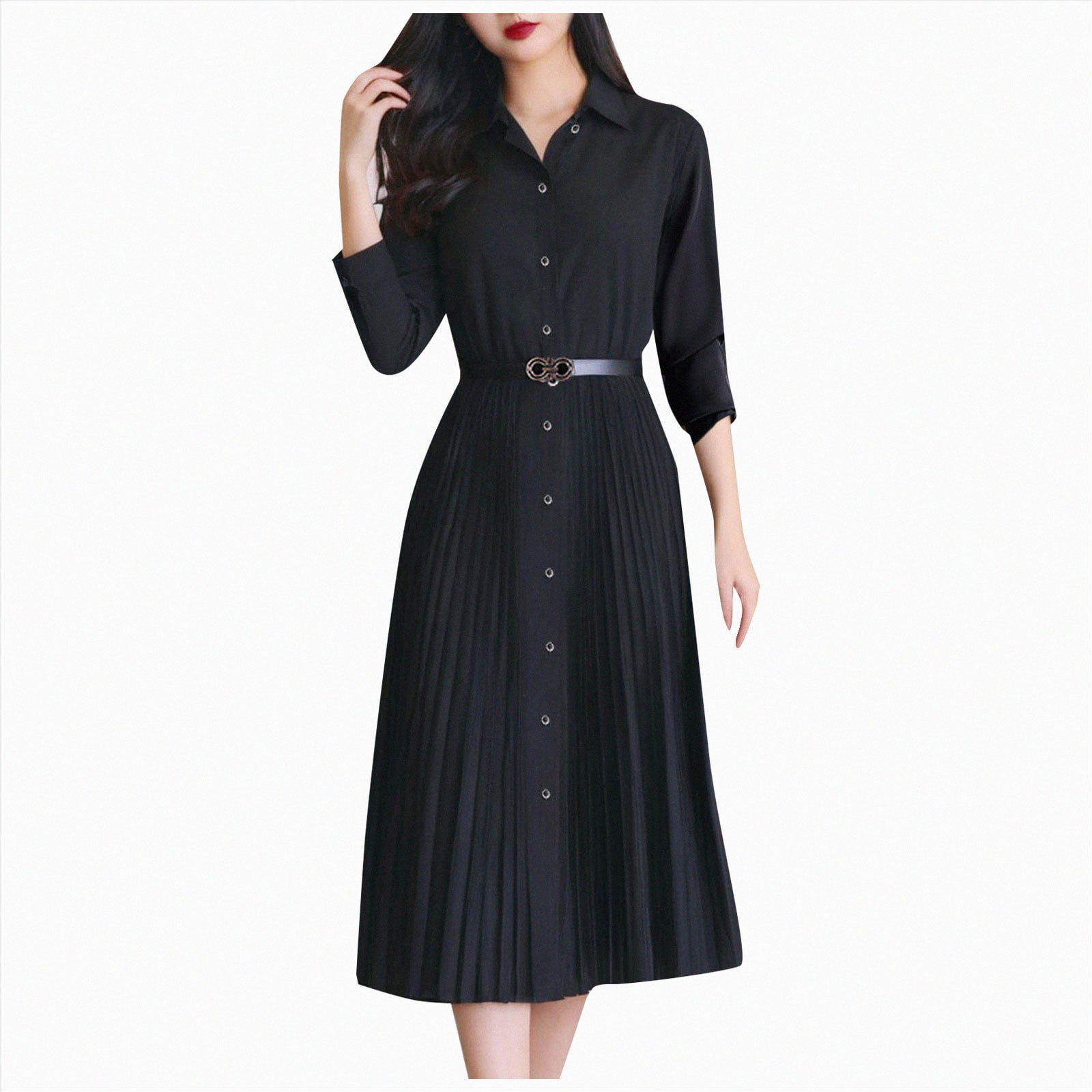 Fulorrnie Dresses for Women Collared Mid Length Long Sleeve Autumn Fit ...