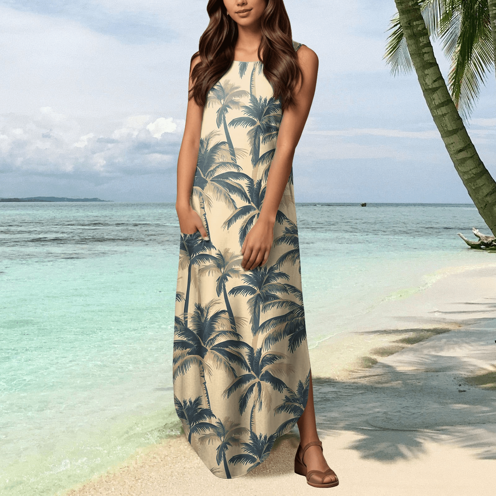 Fulorrnie Dresses for Women Crew Neck Sleeveless Maxi Summer Shift ...