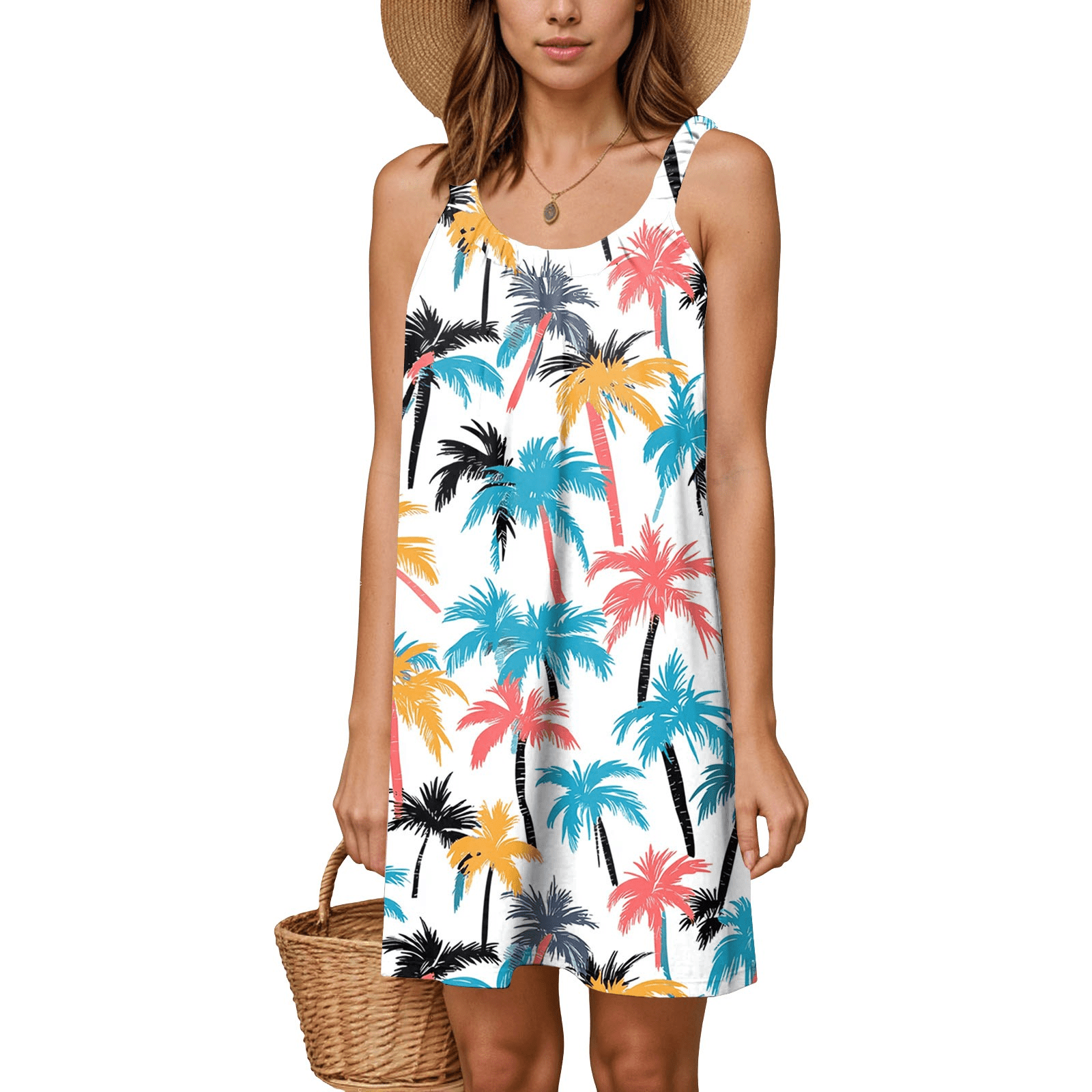 Fulorrnie Dresses for Women Crew Neck Sleeveless Mini Summer A Line ...
