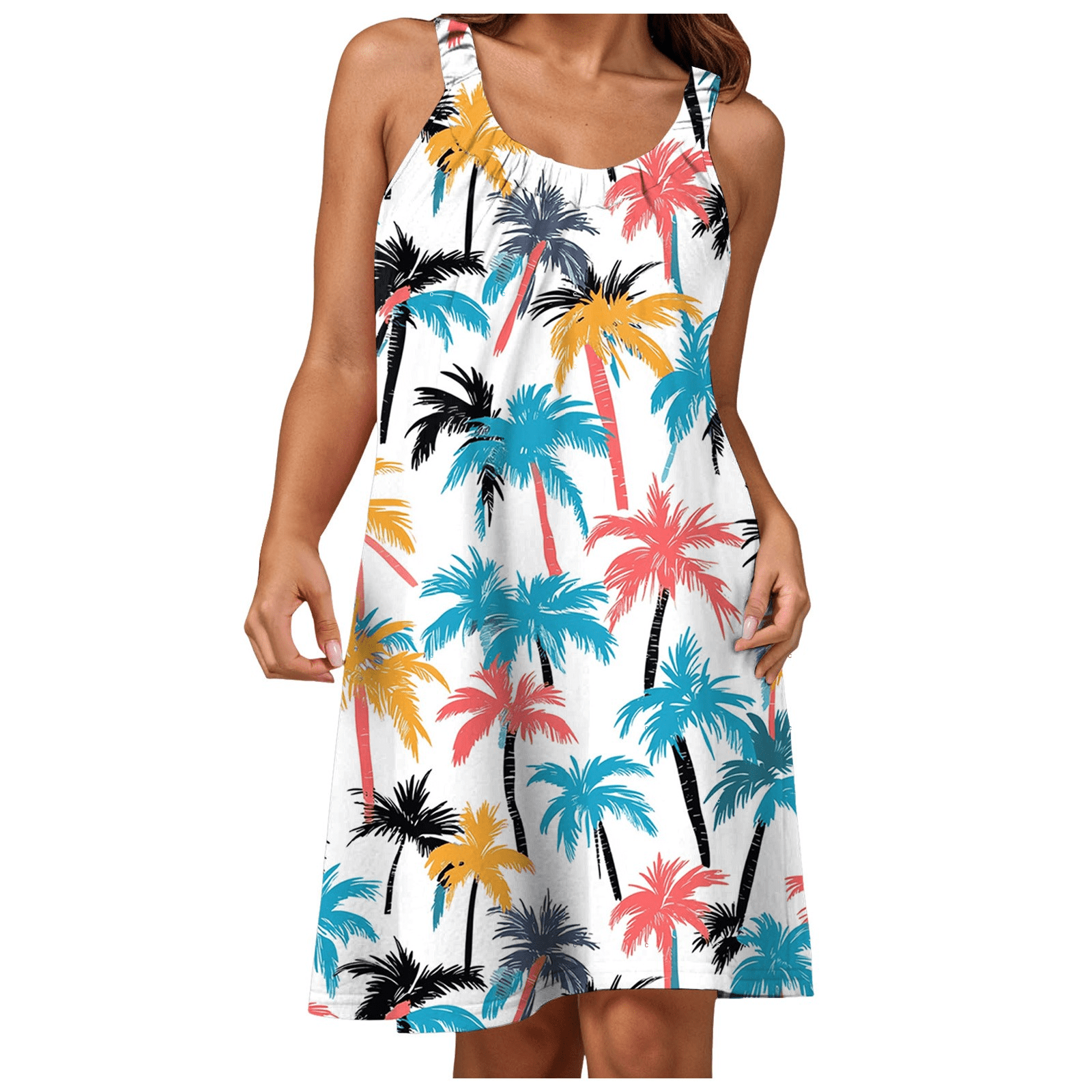 Fulorrnie Dresses for Women Crew Neck Sleeveless Mini Summer A Line ...