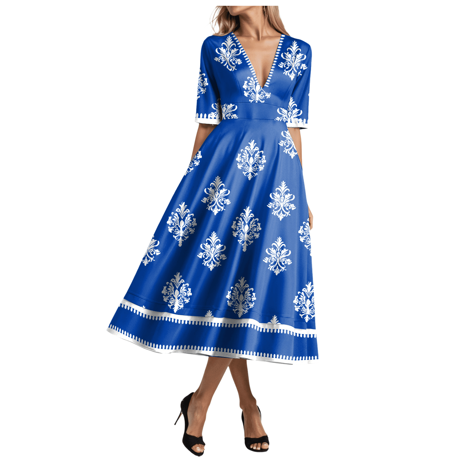 Fulorrnie Dresses for Women Elbow Length V Neck Mid Autumn A Line Midi ...