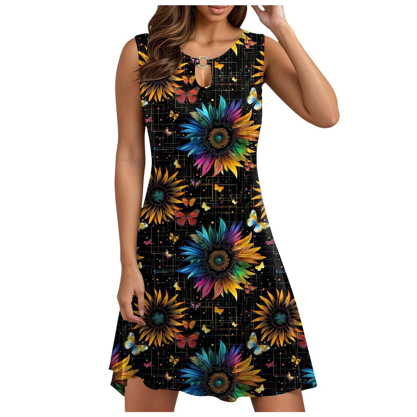 Fulorrnie Dresses for Women Keyhole Neck Sleeveless Summer A Line ...
