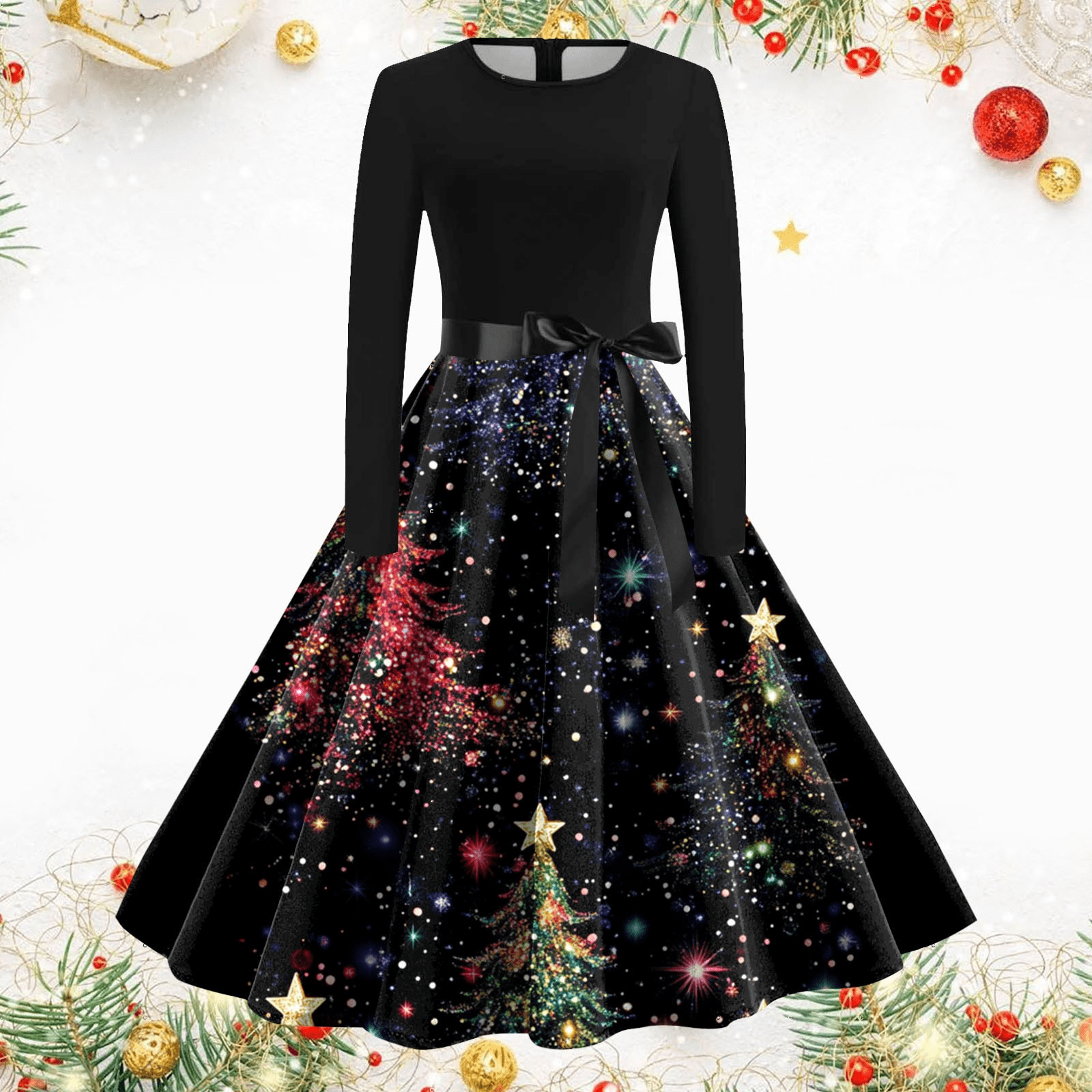 Fulorrnie Dresses for Women Long Sleeve V Neck Maxi Winter A Line Solid ...