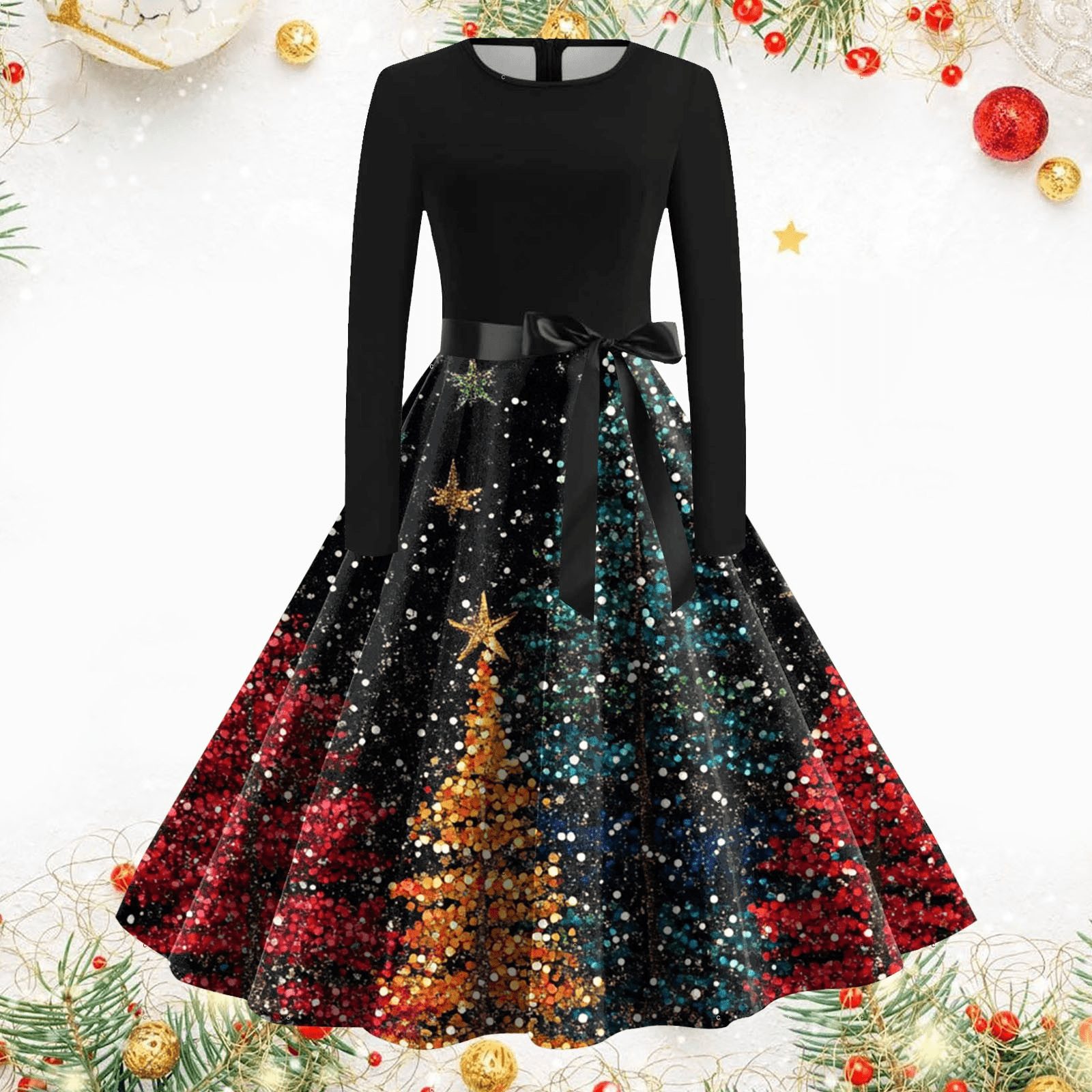 Fulorrnie Dresses for Women Long Sleeve V Neck Maxi Winter A Line Solid ...