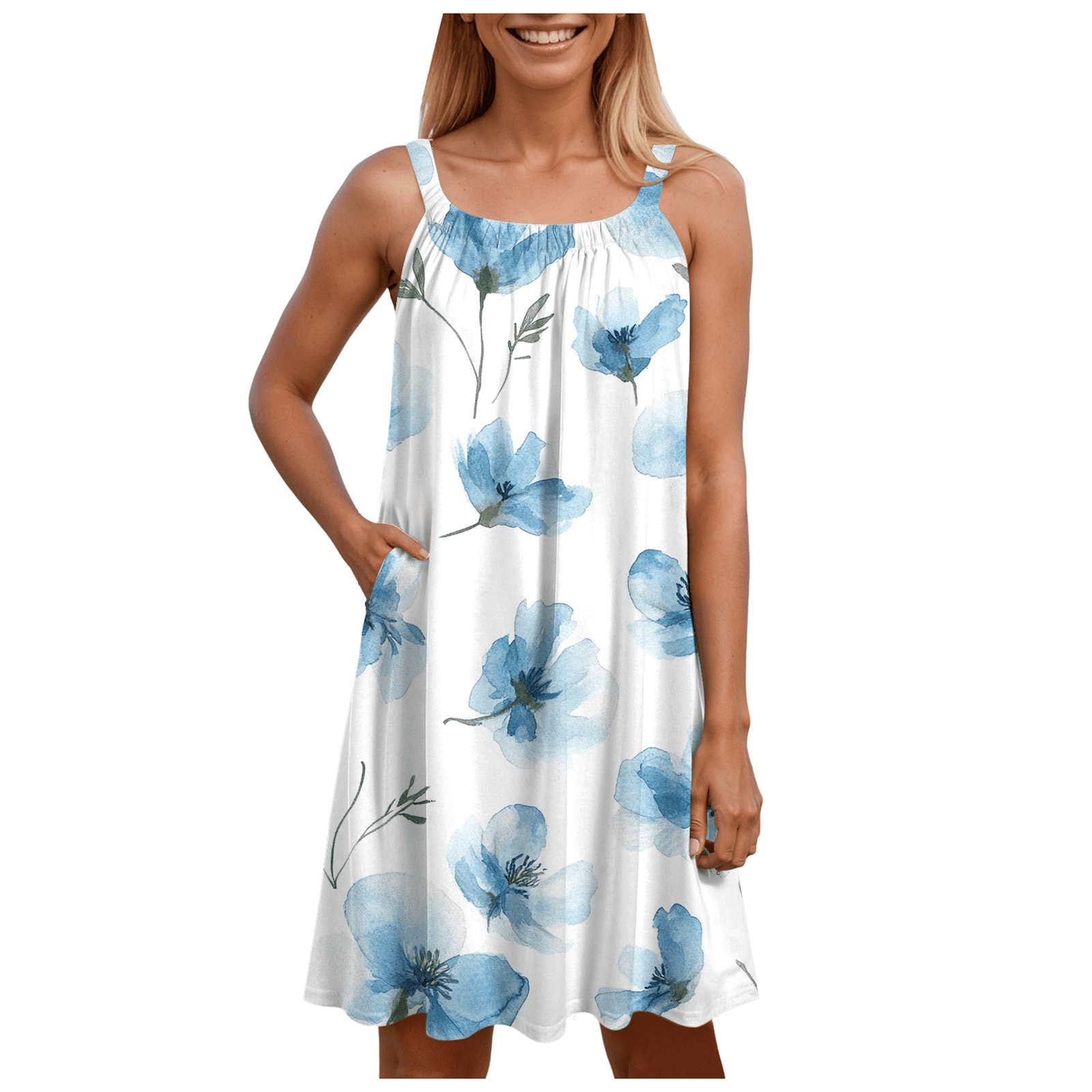 Fulorrnie Dresses for Women Mid Length Halter Sleeveless Summer Shift ...