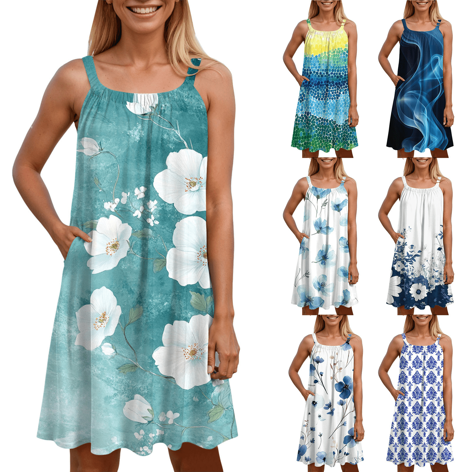 Fulorrnie Dresses for Women Mid Length Halter Sleeveless Summer Shift ...