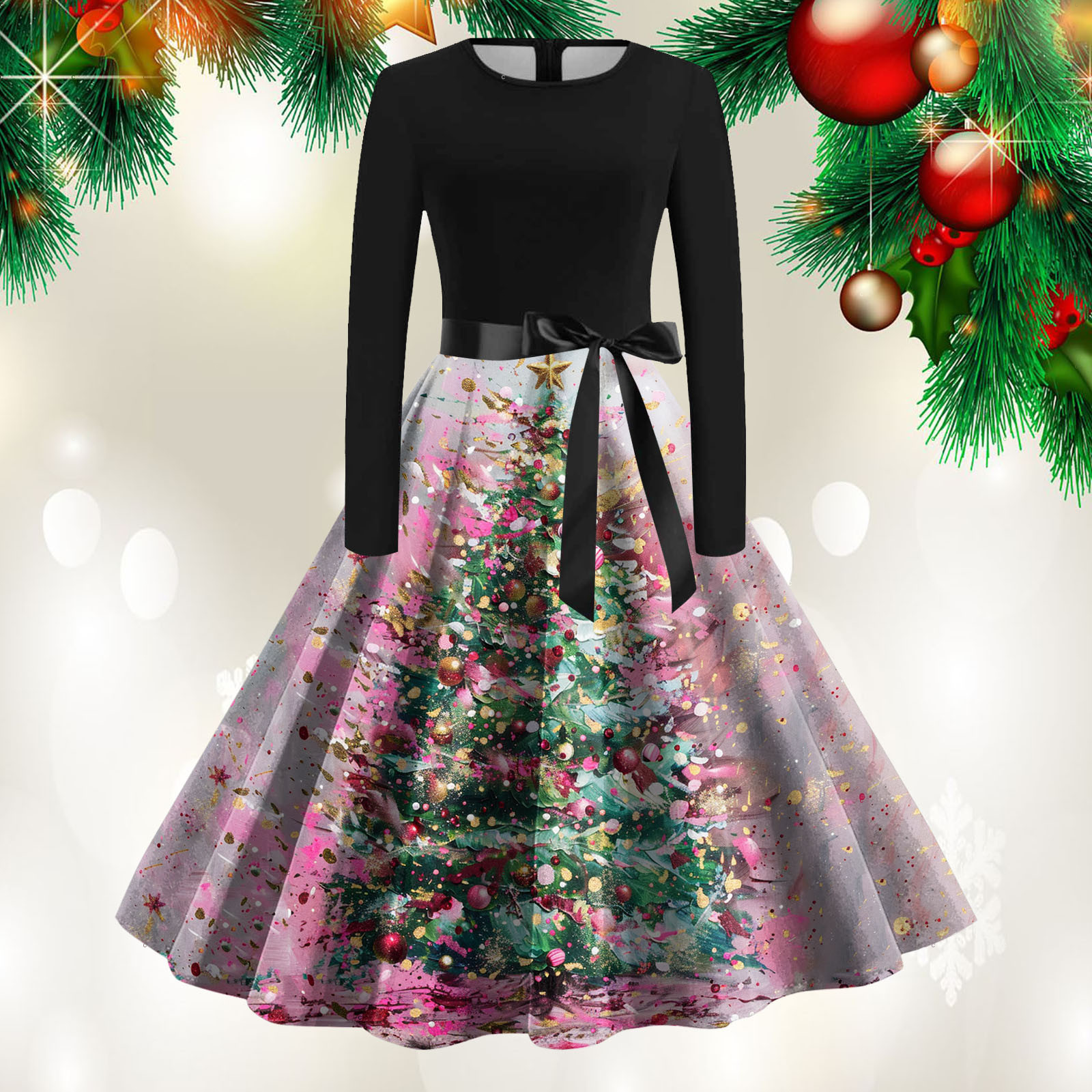 Fulorrnie Dresses for Women Mid Length Long Sleeve Crew Neck Winter A ...