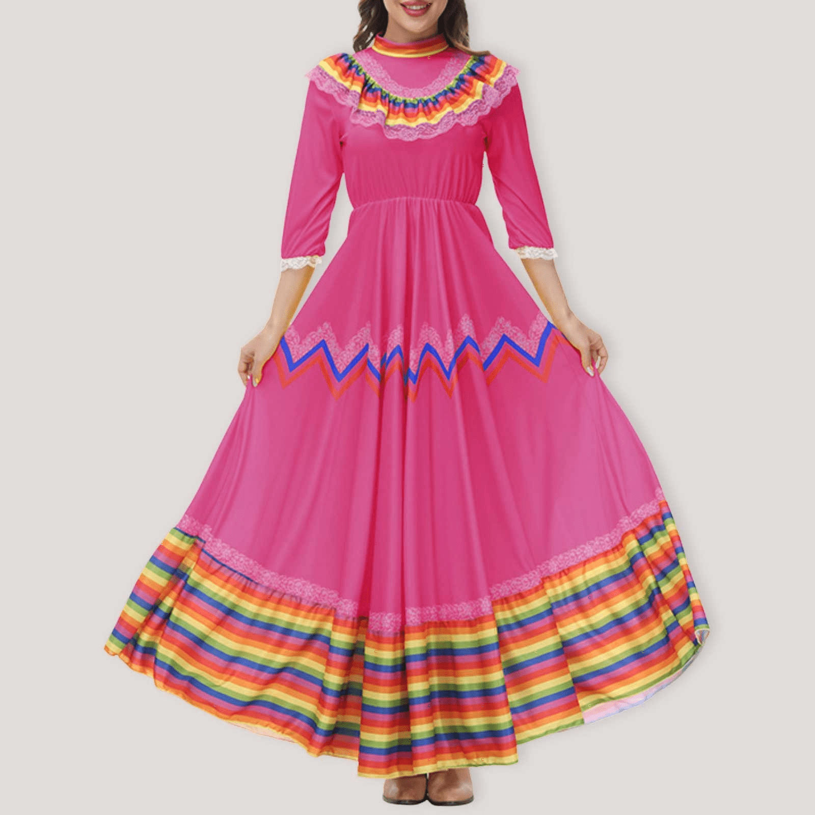 Fulorrnie Dresses for Women Plus Size High Neck Maxi Long Sleeve Summer ...