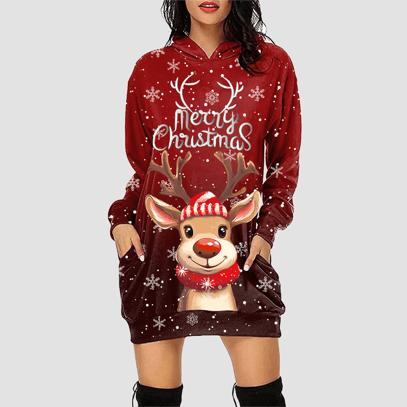 Fulorrnie Dresses for Women Plus Size Long Sleeve Hooded Winter Shift ...