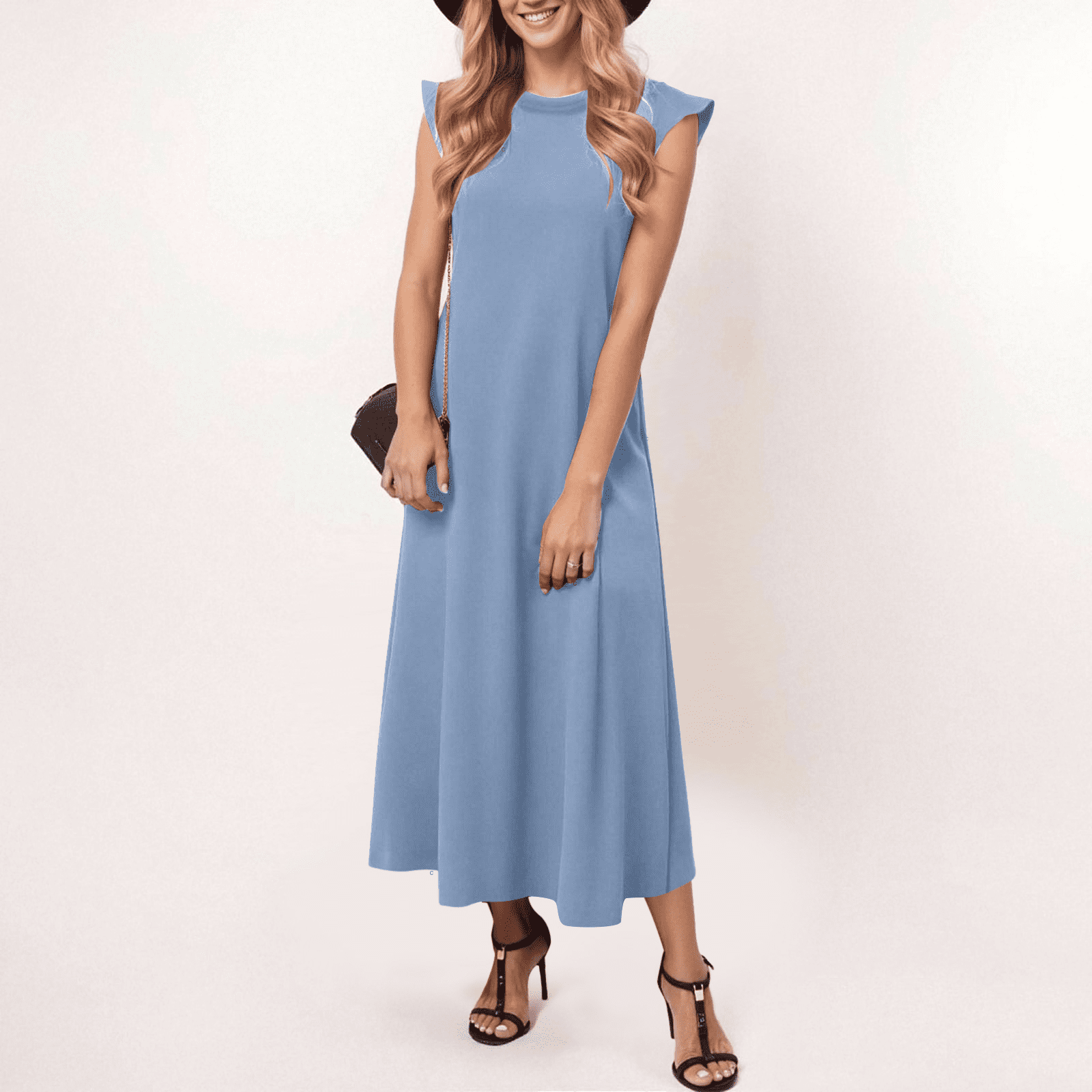 Fulorrnie Dresses for Women Sleeveless Crew Neck Maxi Summer A Line ...