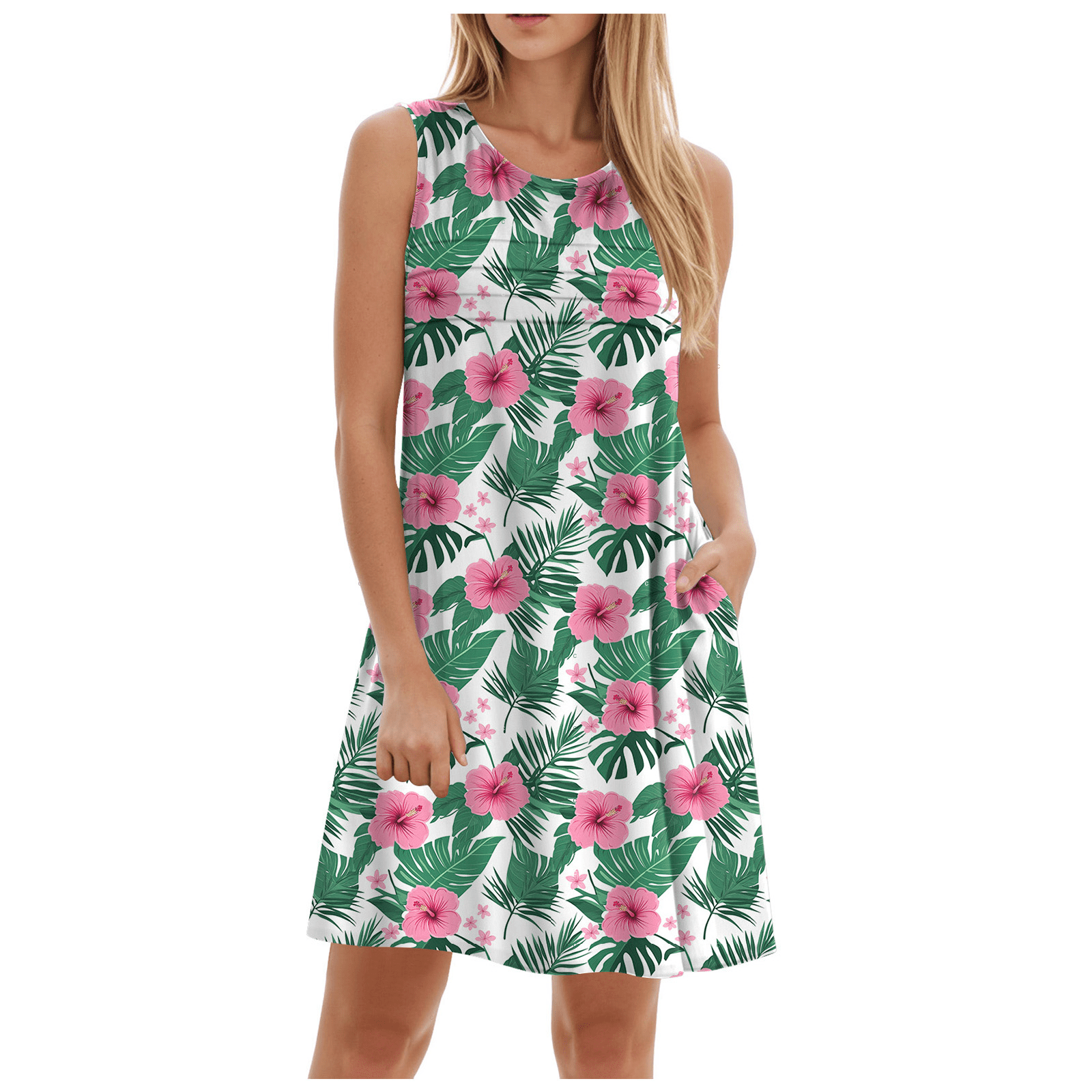 Fulorrnie Dresses for Women Sleeveless Crew Neck Summer Sundress Floral ...