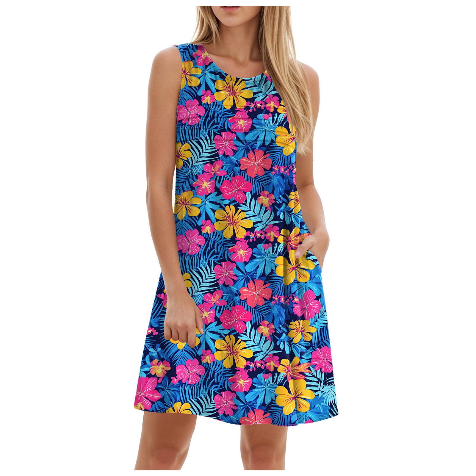 Fulorrnie Dresses for Women Sleeveless Crew Neck Summer Sundress Floral ...
