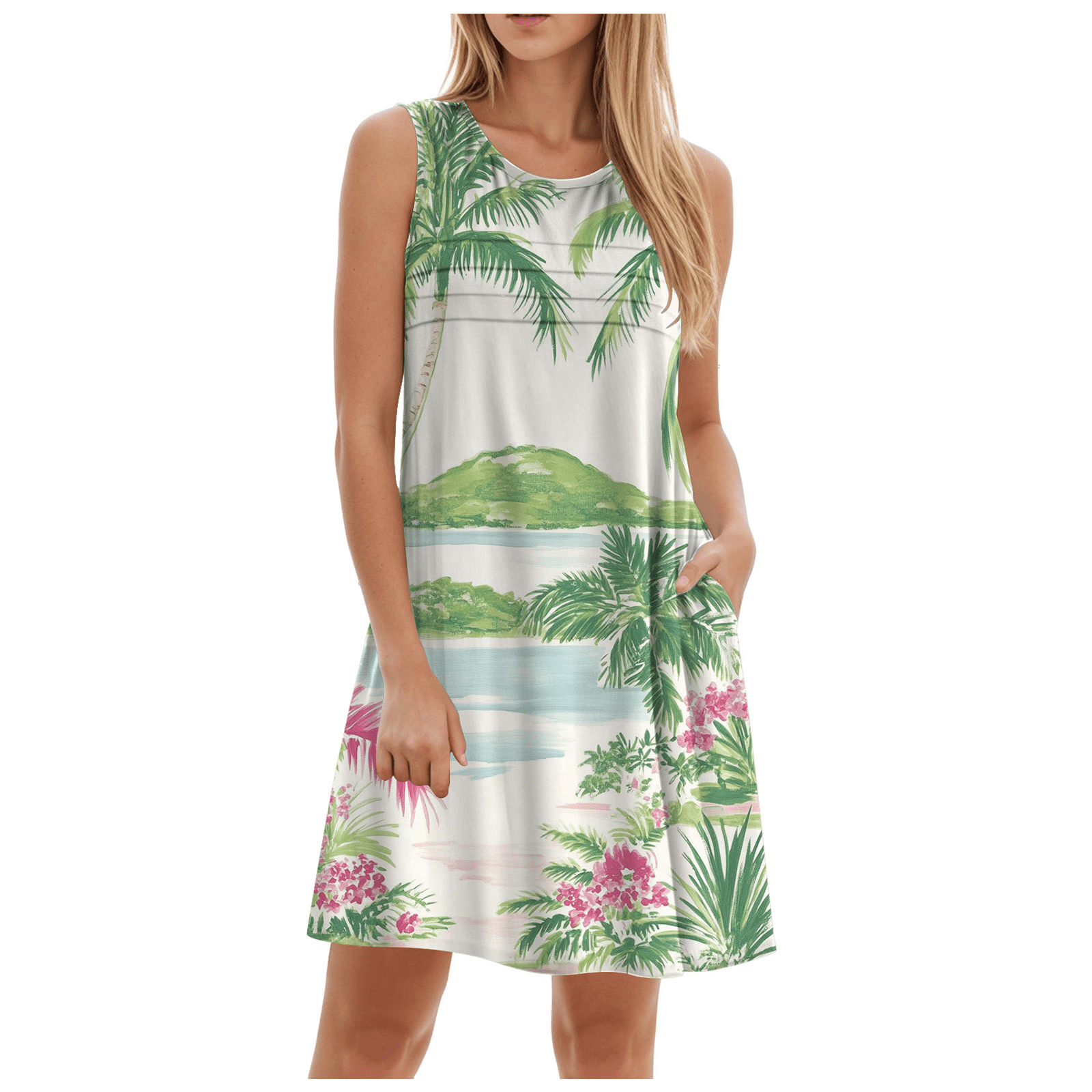 Fulorrnie Dresses for Women Sleeveless Crew Neck Summer Sundress Floral ...