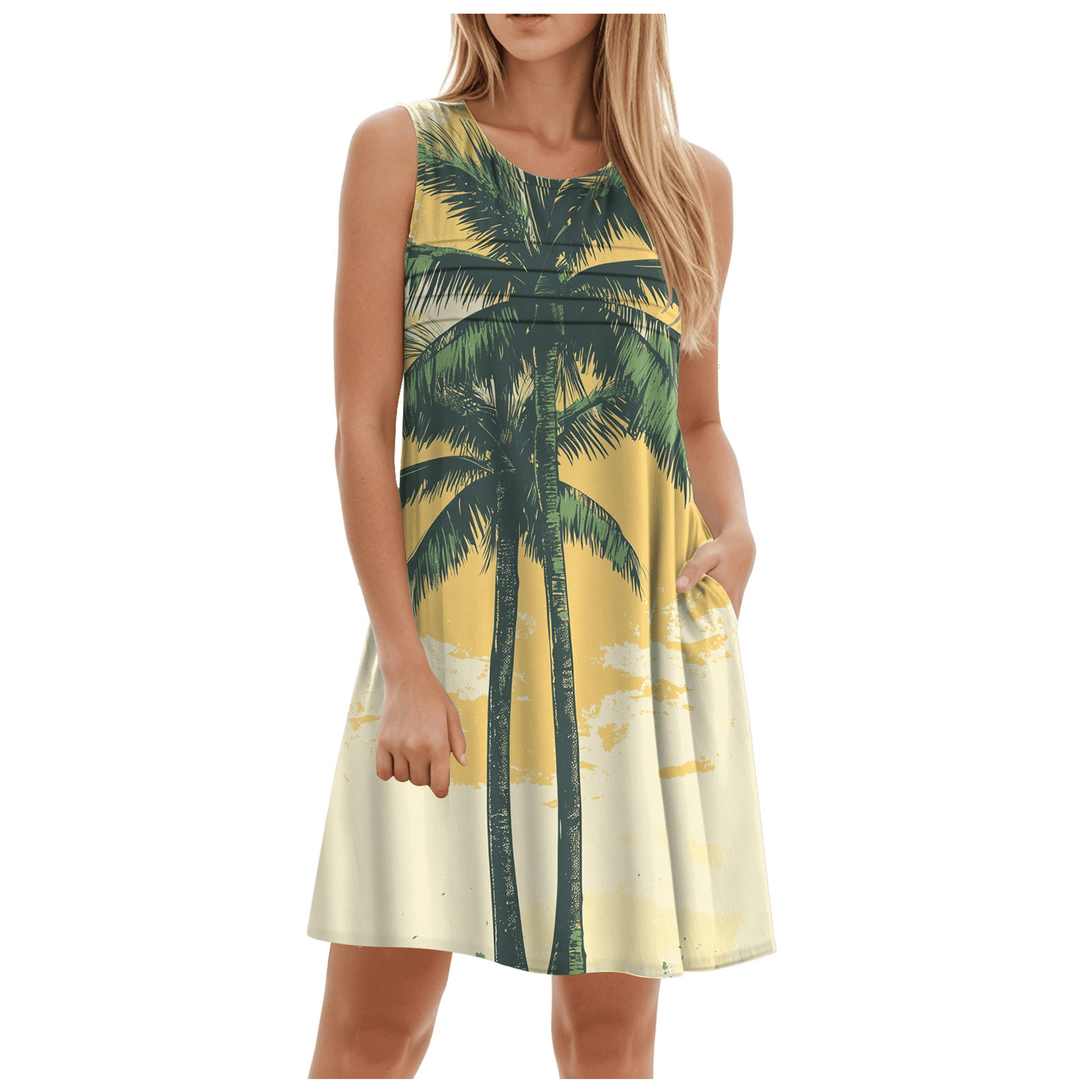 Fulorrnie Dresses for Women Sleeveless Crew Neck Summer Sundress Floral ...