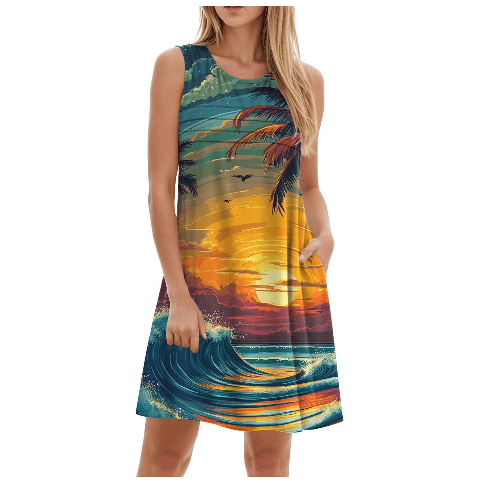 Fulorrnie Dresses for Women Sleeveless Crew Neck Summer Sundress ...