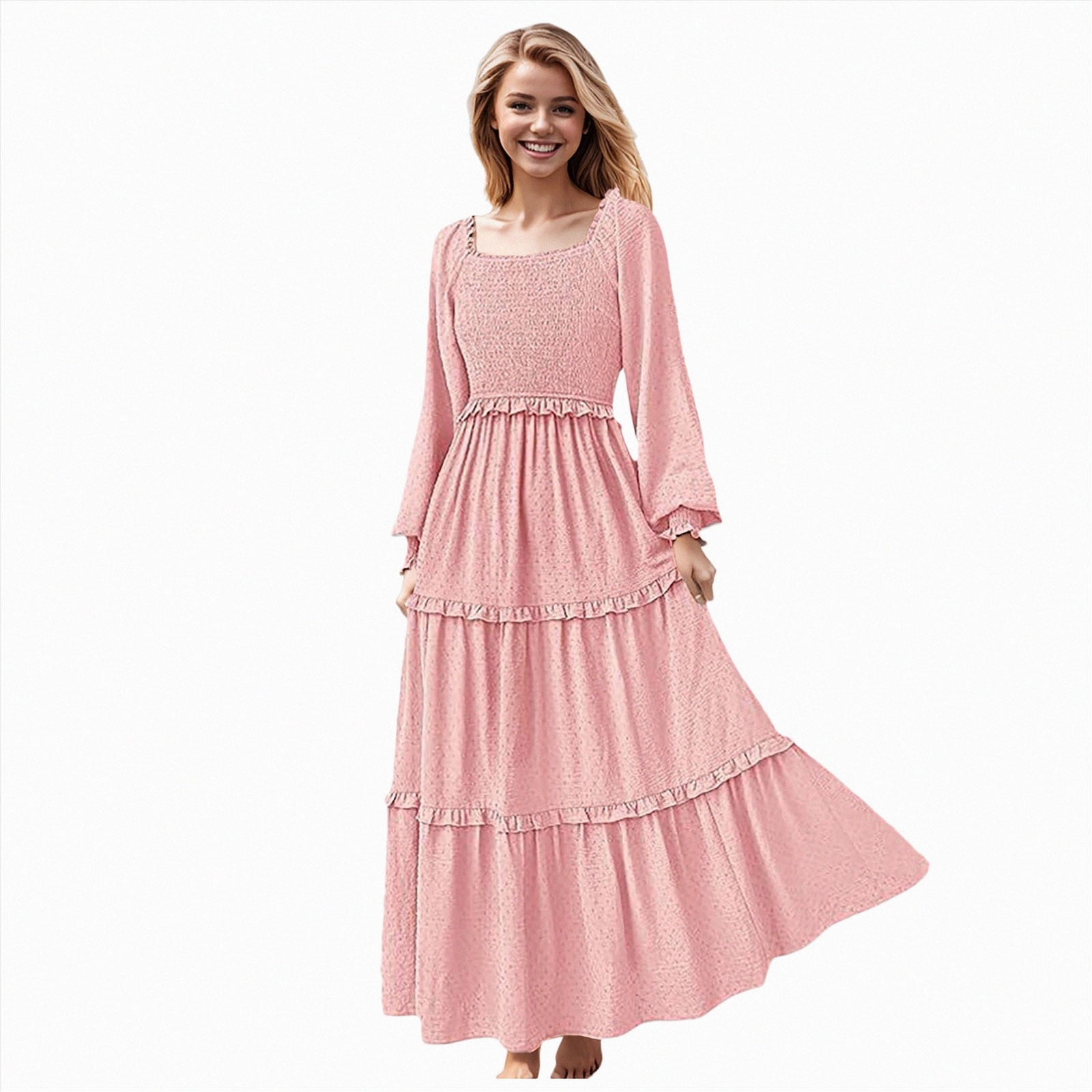 Fulorrnie Dresses for Women Square Neckline Mid Length Long Sleeve ...