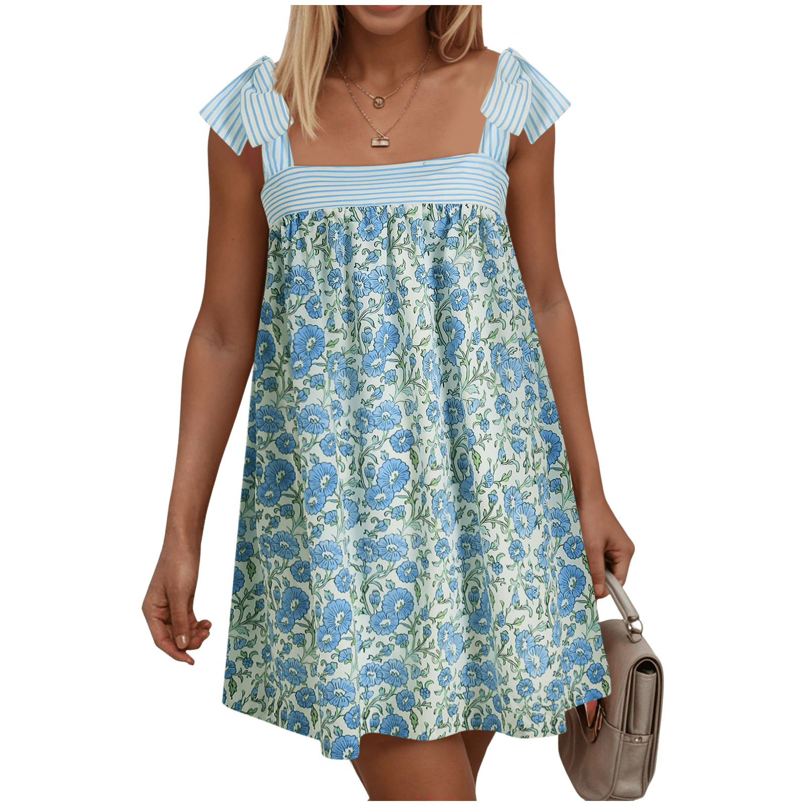 Fulorrnie Dresses for Women Square Neckline Mini Short Sleeve Summer A ...