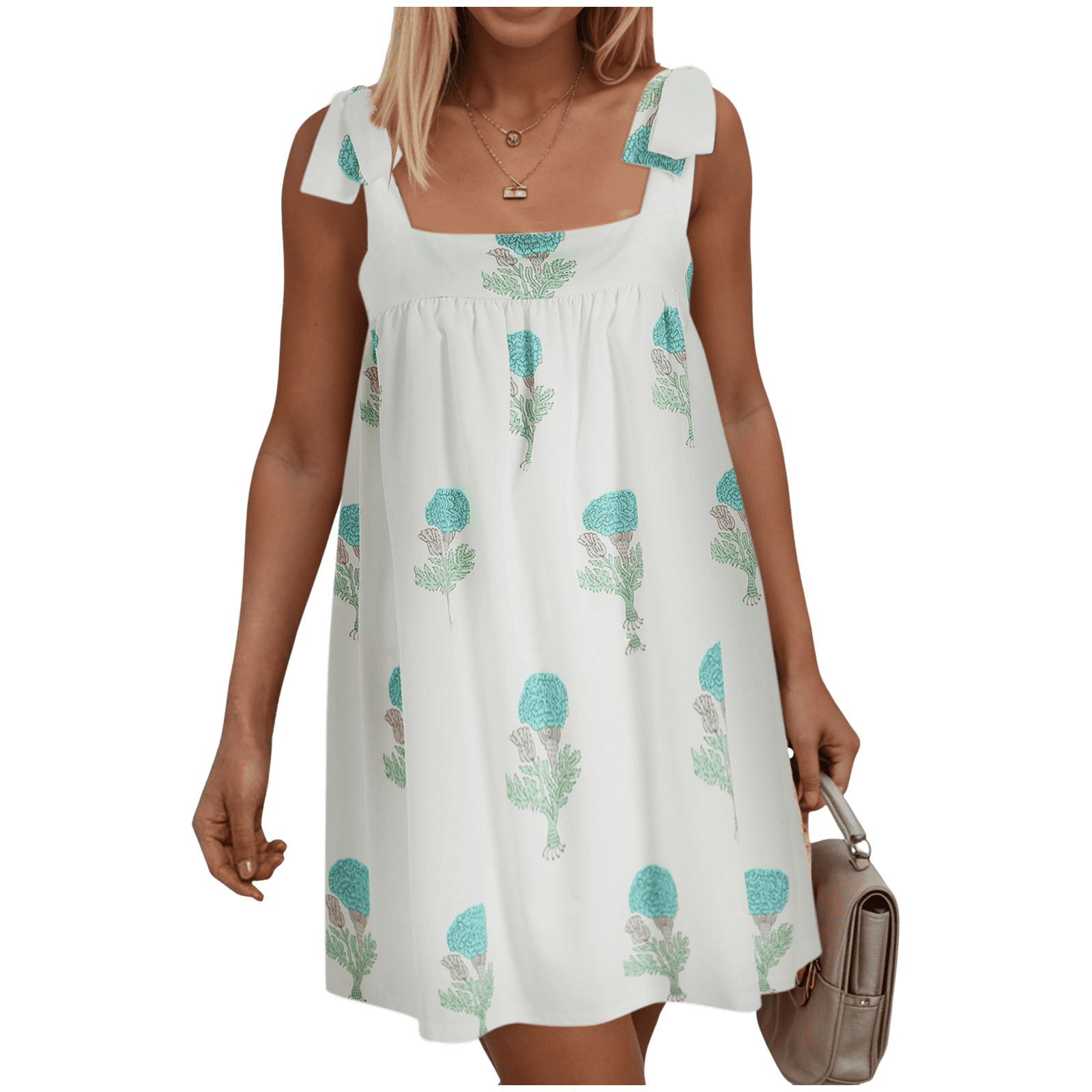 Fulorrnie Dresses for Women Square Neckline Short Sleeve Mini Summer ...