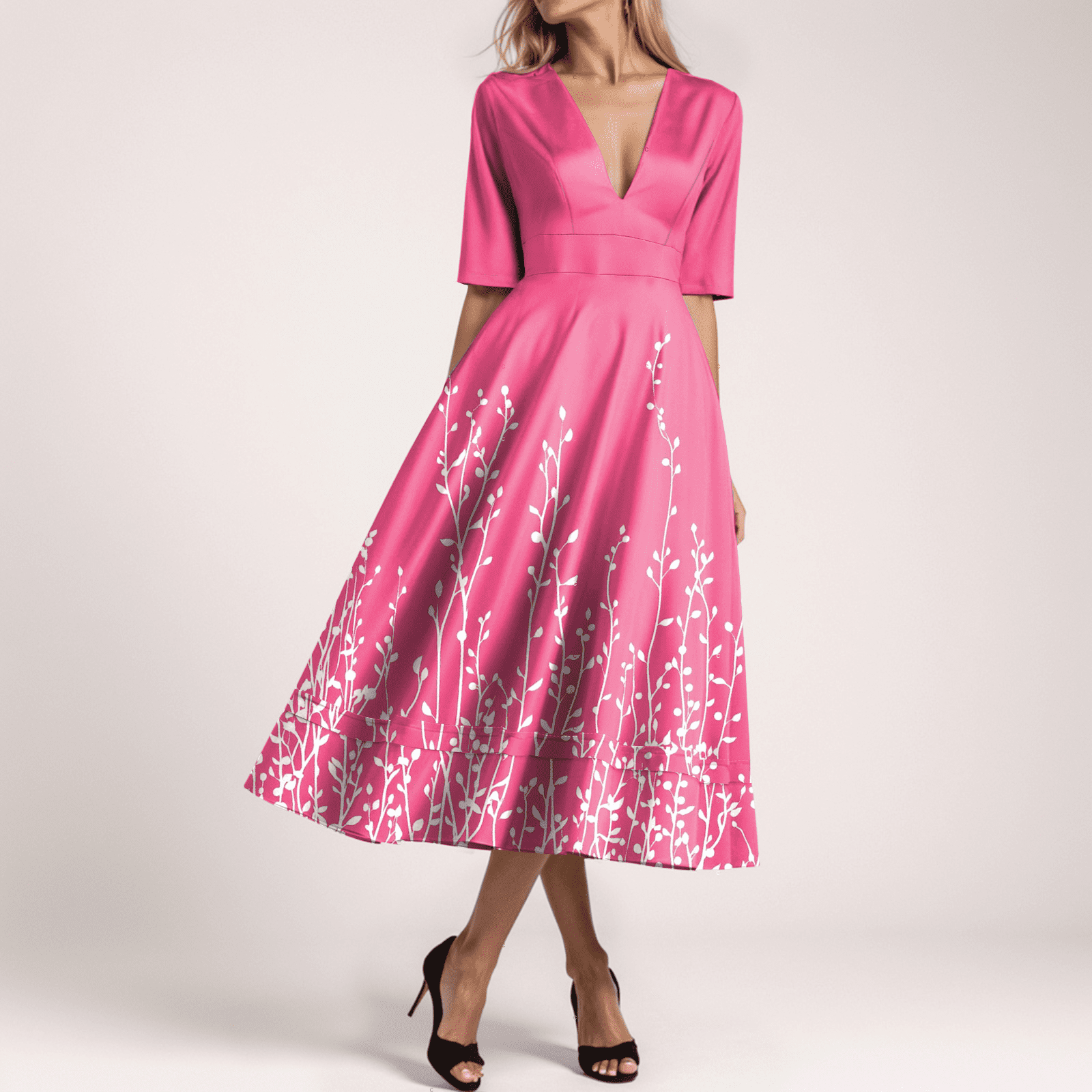 Fulorrnie Dresses for Women V Neck Mid Length Elbow Summer A Line ...