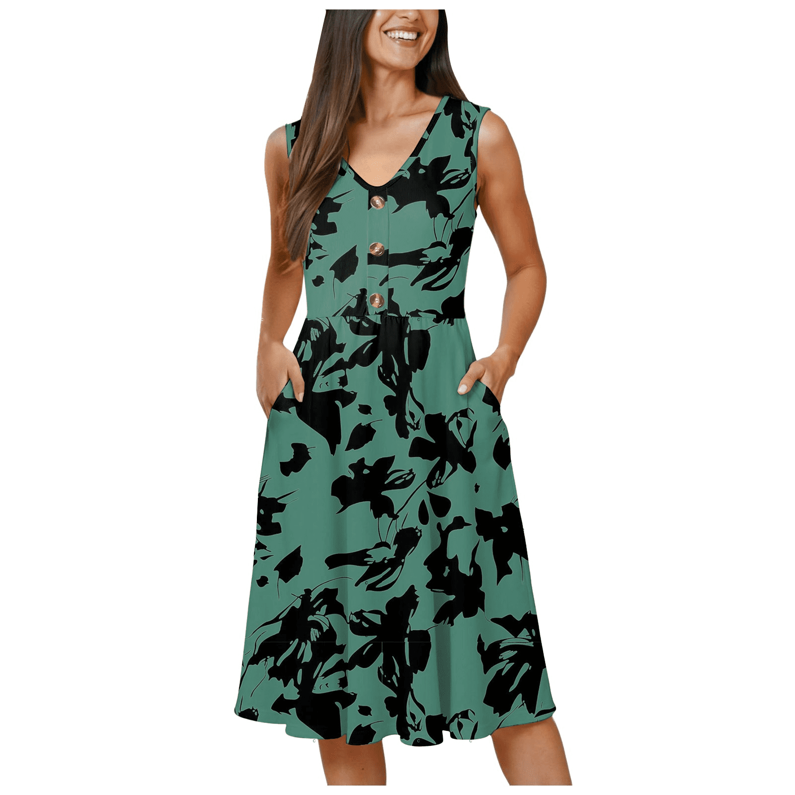 Fulorrnie Dresses for Women V Neck Sleeveless Spring A Line Pocket ...