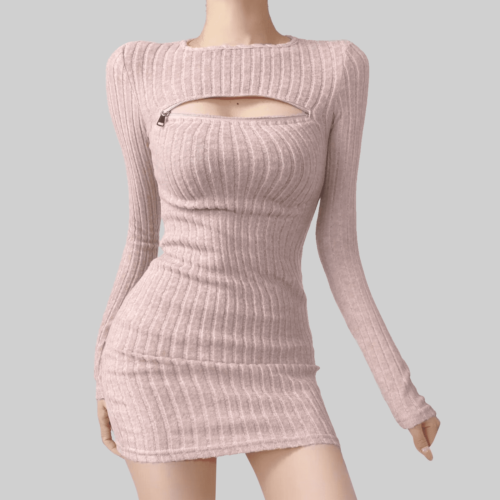 Fulorrnie Dresses for Women Zip Neck Long Sleeve Mini Spring Bodycon ...