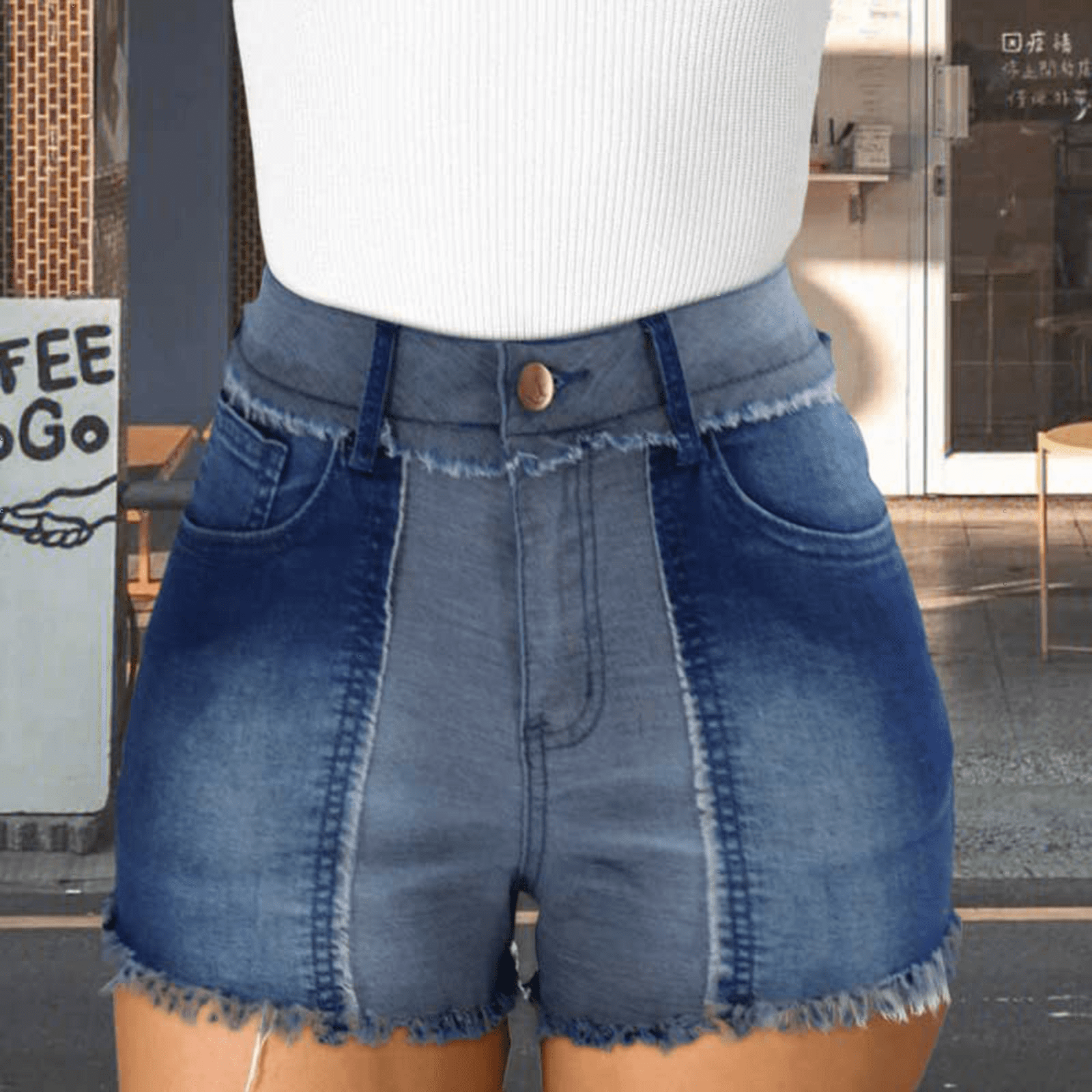 Fulorrnie Jeans for Women Pocket Short High Rise Loose Fit Elastic ...