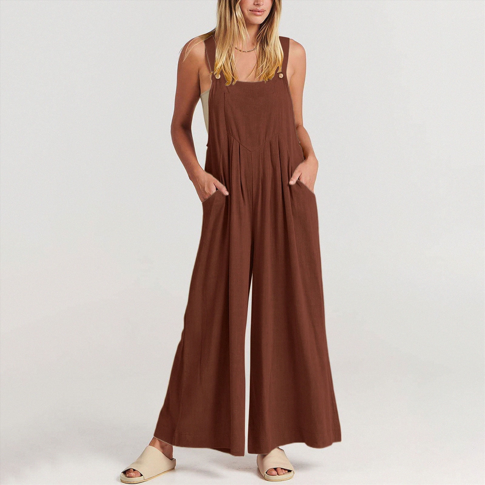 Fulorrnie Jumpsuits for Women One Piece Ventilated Loose Fit Flowy Wide ...