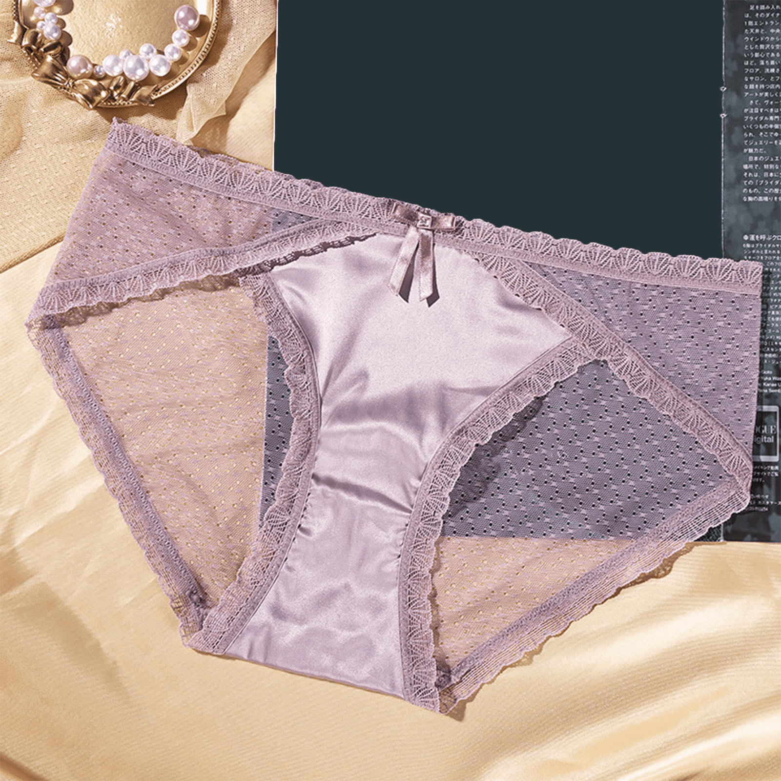 Fulorrnie Mid Rise Lace Satin Panties Mesh Inserts Seamless No Show ...