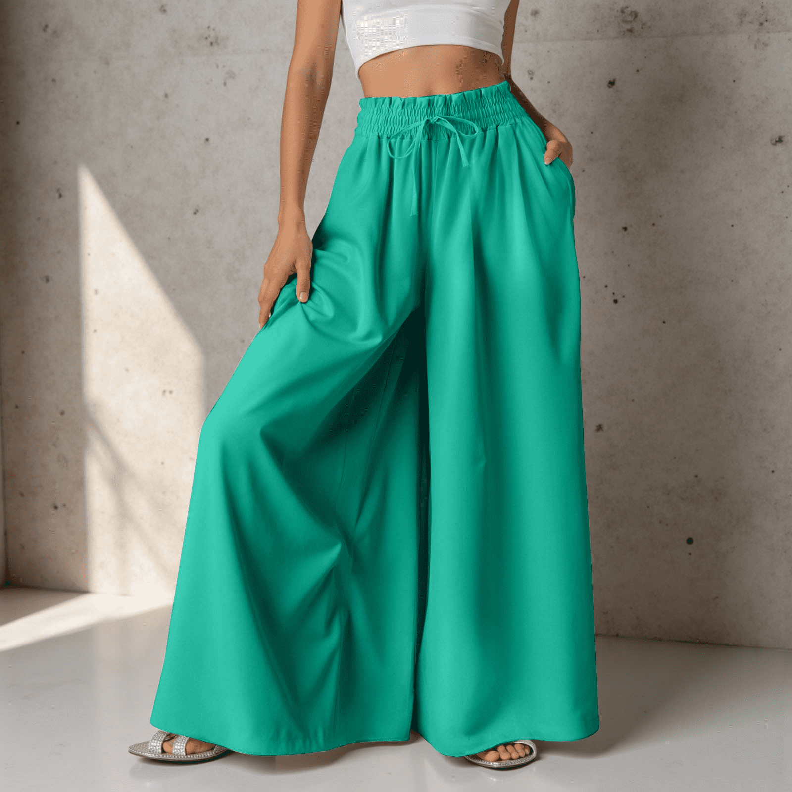 Fulorrnie Pants for Women Plus Size Wide Leg Pocket High Rise Full ...