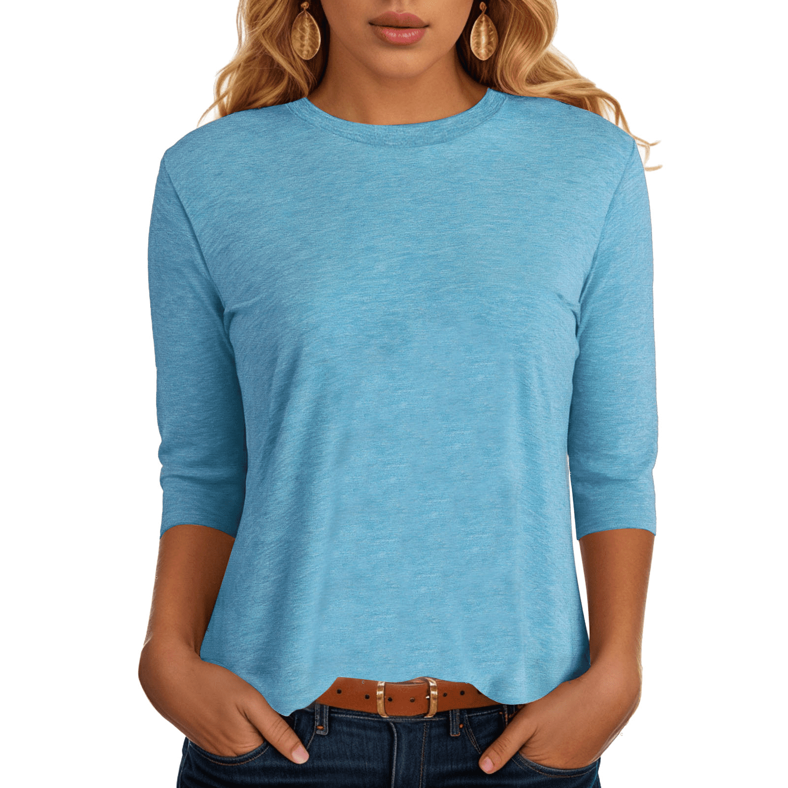 Fulorrnie T Shirts for Women Men Crew Neck 3/4 Sleeve Plain Classic ...