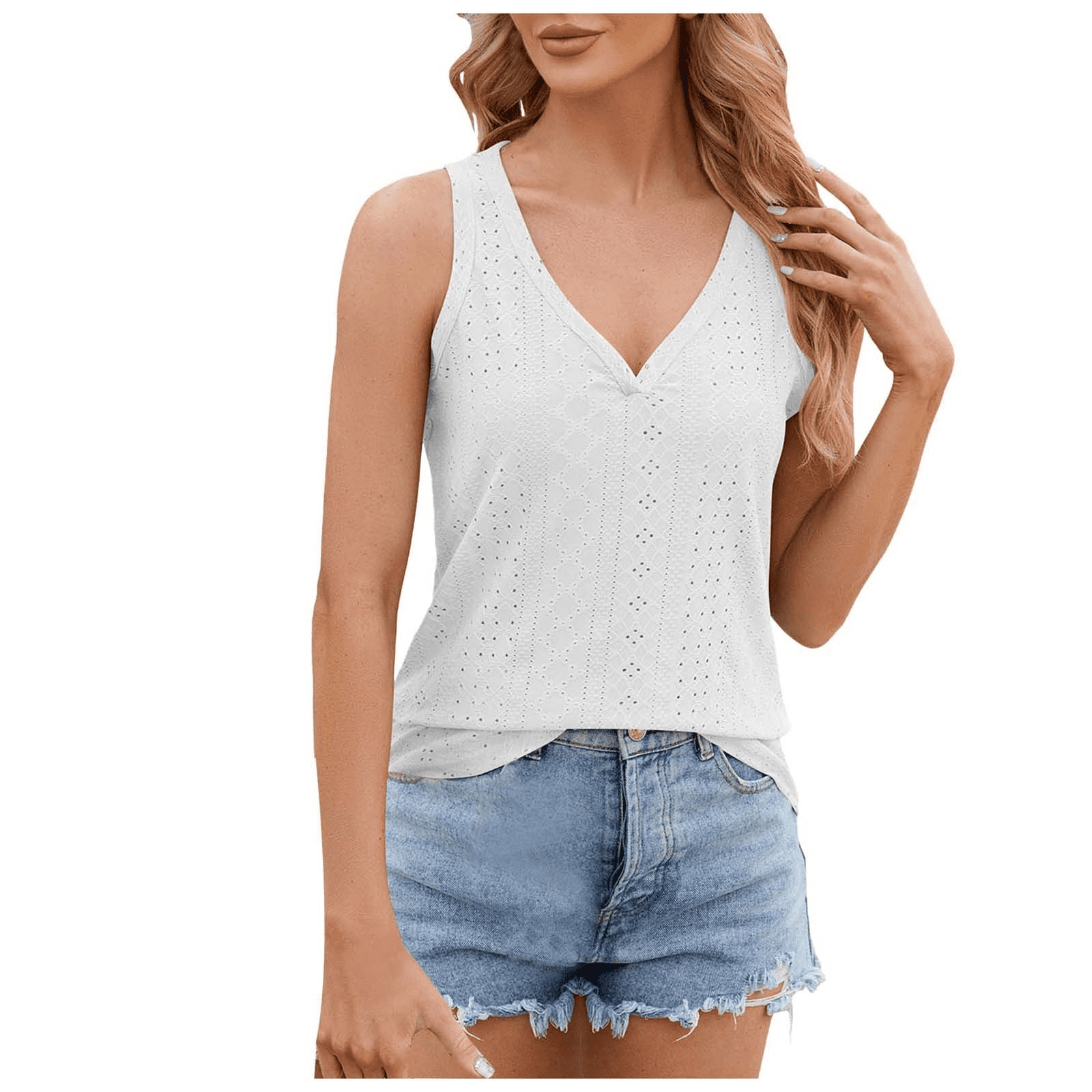 Fulorrnie T Shirts for Women Sleeveless V Neck Plus Size Classic Shirt ...