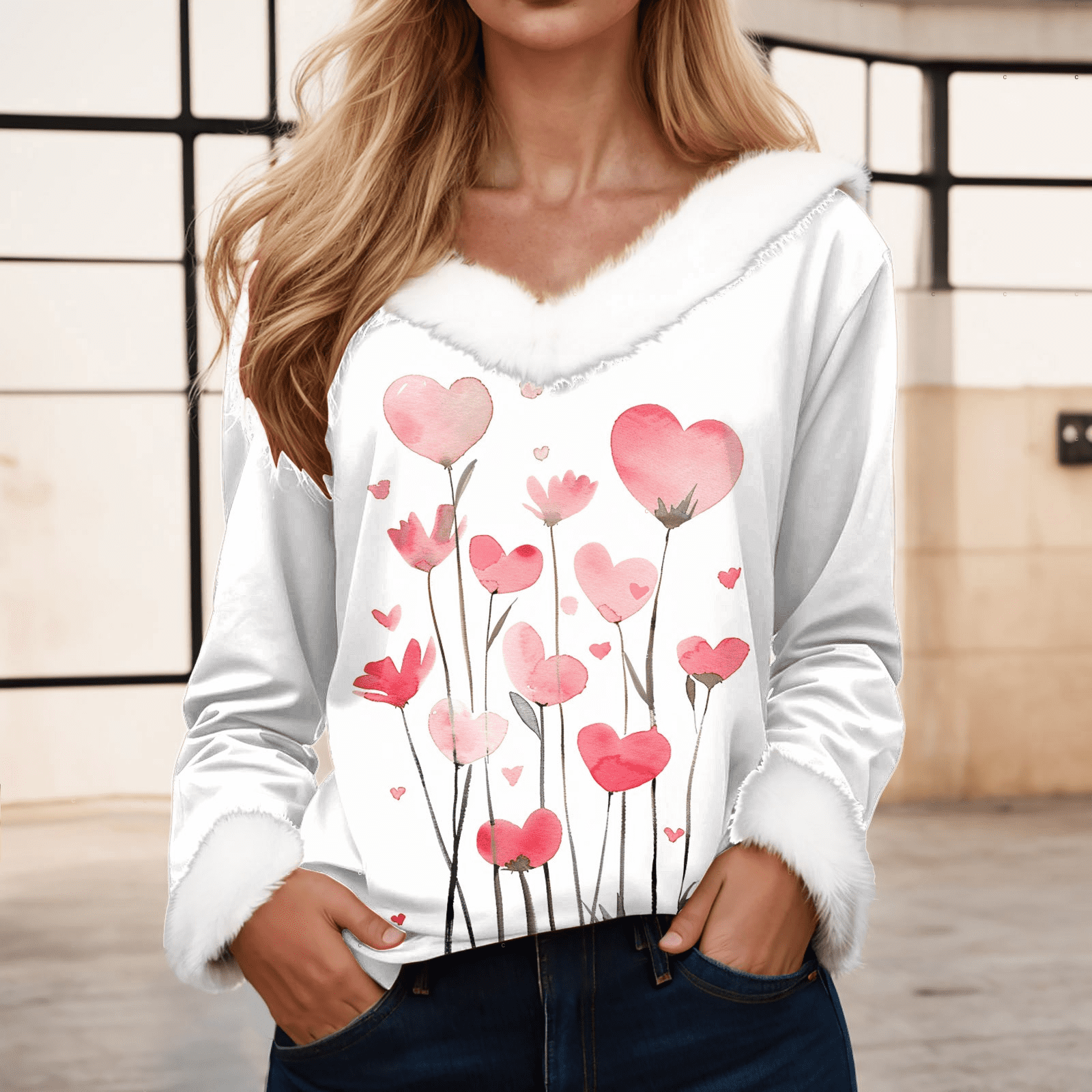 Fulorrnie T Shirts for Women Long Sleeve V Neck Oversized Classic Shirt ...