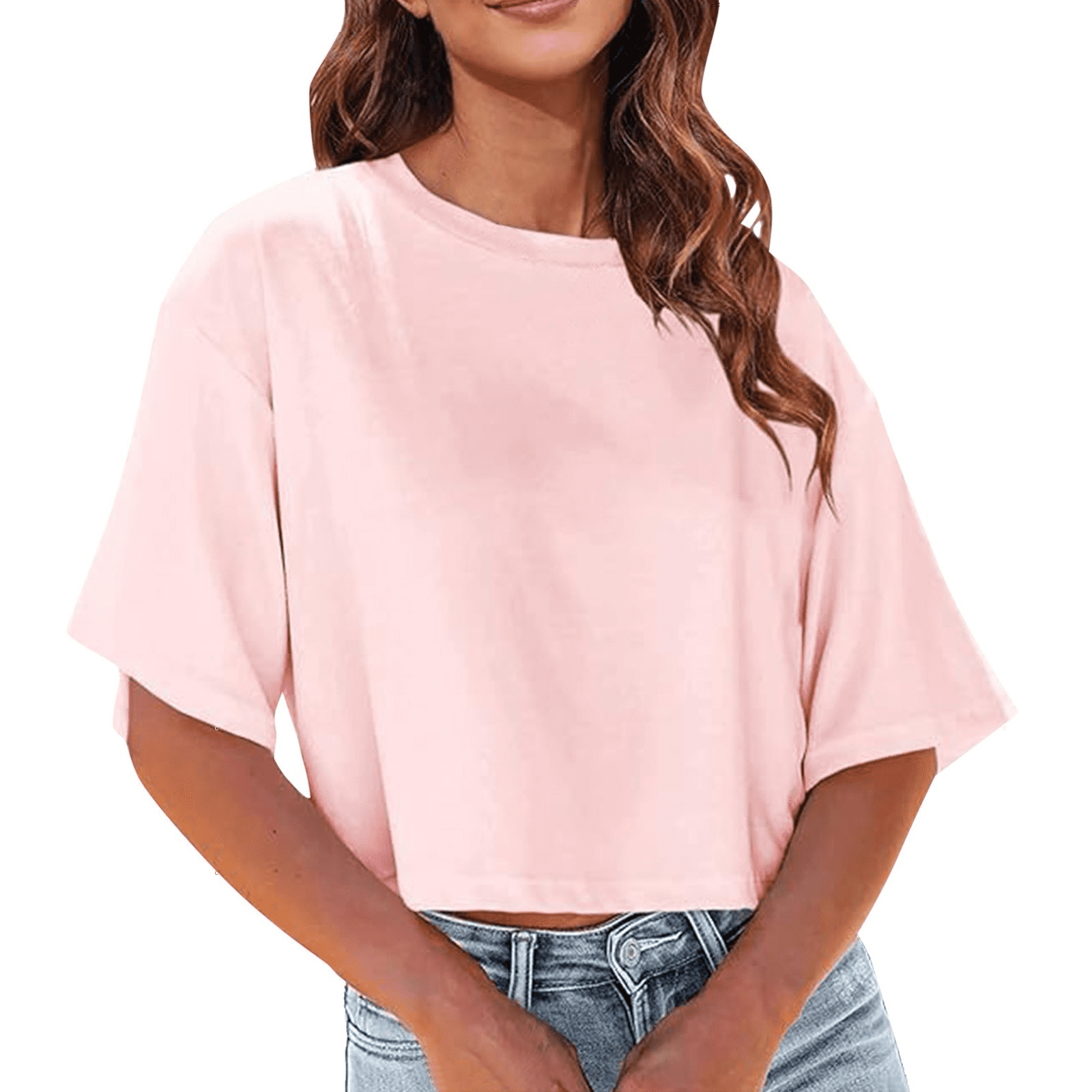 Fulorrnie T Shirts for Women Plain Crop Top ped Stretchable Regular Fit ...