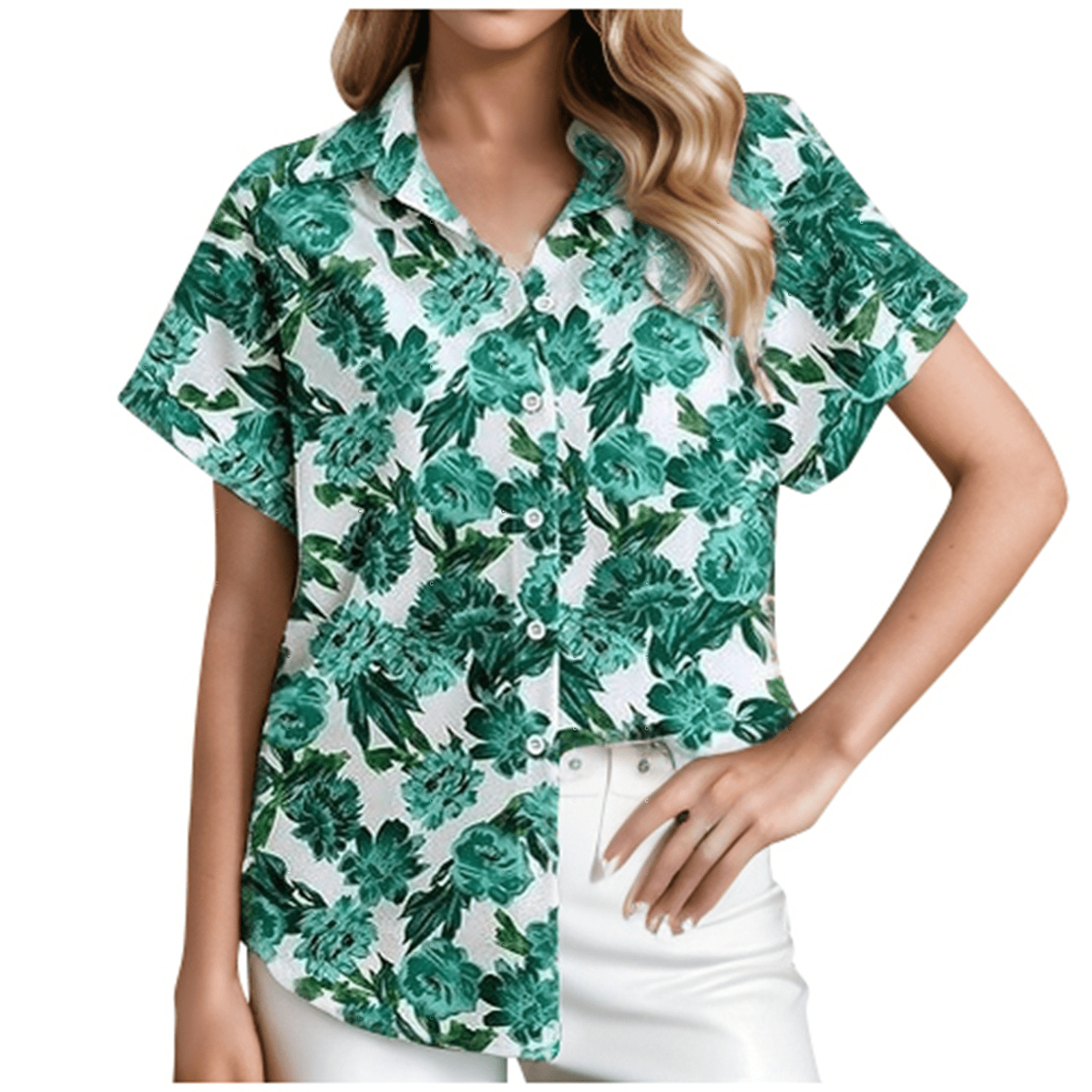 Fulorrnie Turn Down Collar Blouses for Women Set In Short Sleeve ...