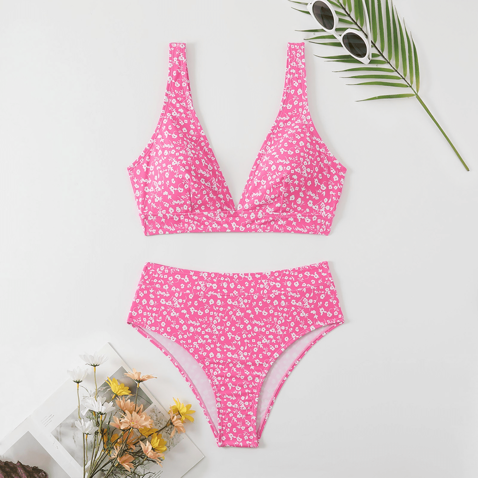 Fulorrnie Women's Floral Print Bikini Set Deep V Neck Adjustable ...