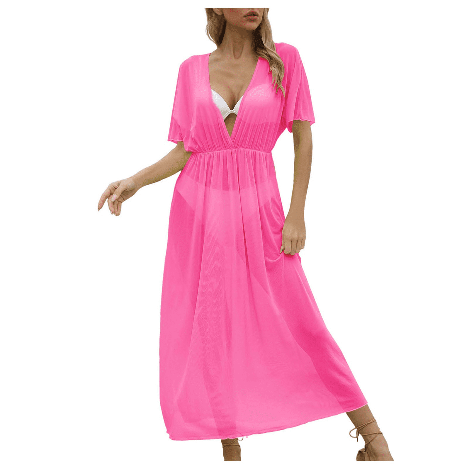 Fulorrnie Women's Sheer Mesh Beach Cover Up Wrap Waist Side Slit Tunic ...