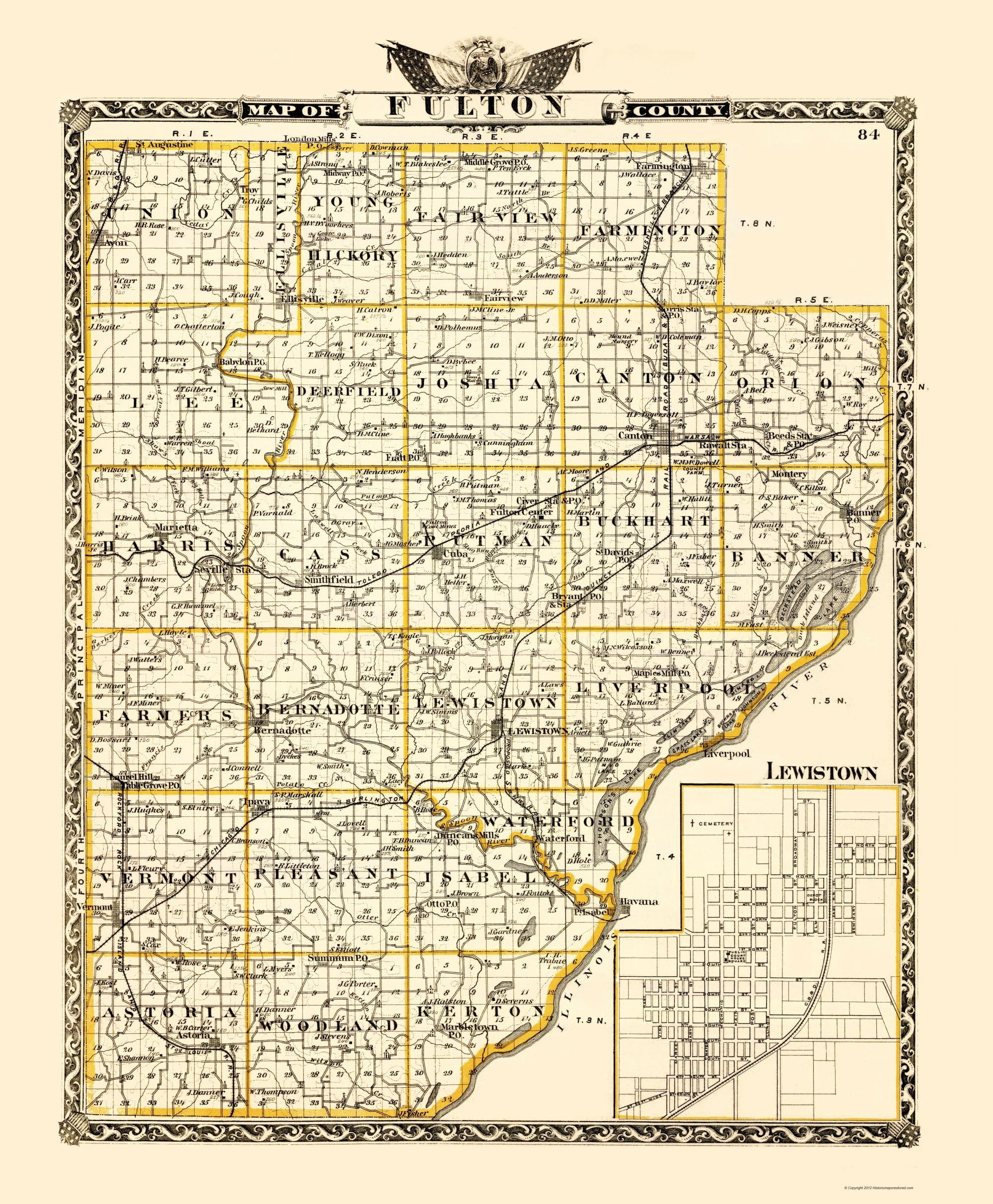 Historic County Map - Fulton County Illinois - Warner 1870 - 23 x 27.89 - Vintage Wall Art ...