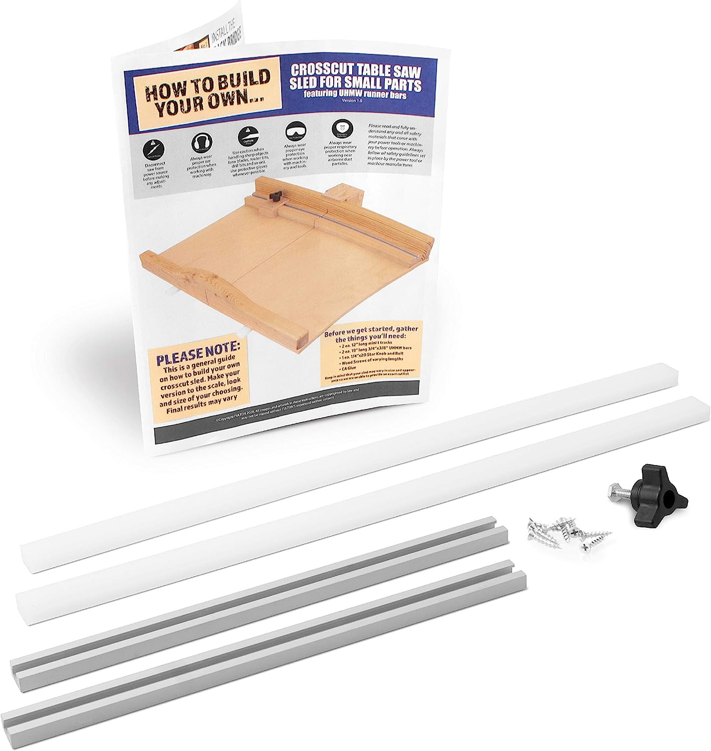Fulton DIY Table Saw Crosscut Sled Kit with 2 UHMW Bars 2 Aluminum ...