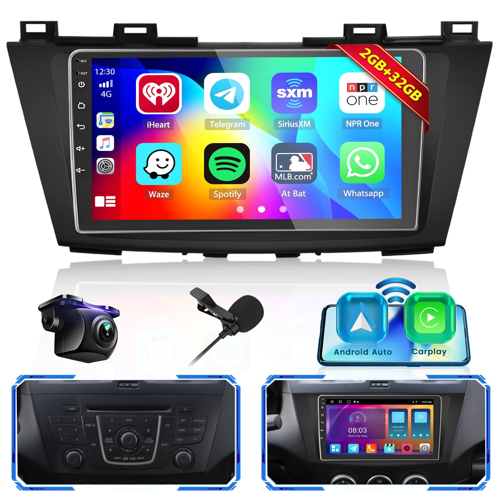 Fuluku for Mazda 5 CW 2010-2015 Android Car Stereo 9" Touch Screen with ...